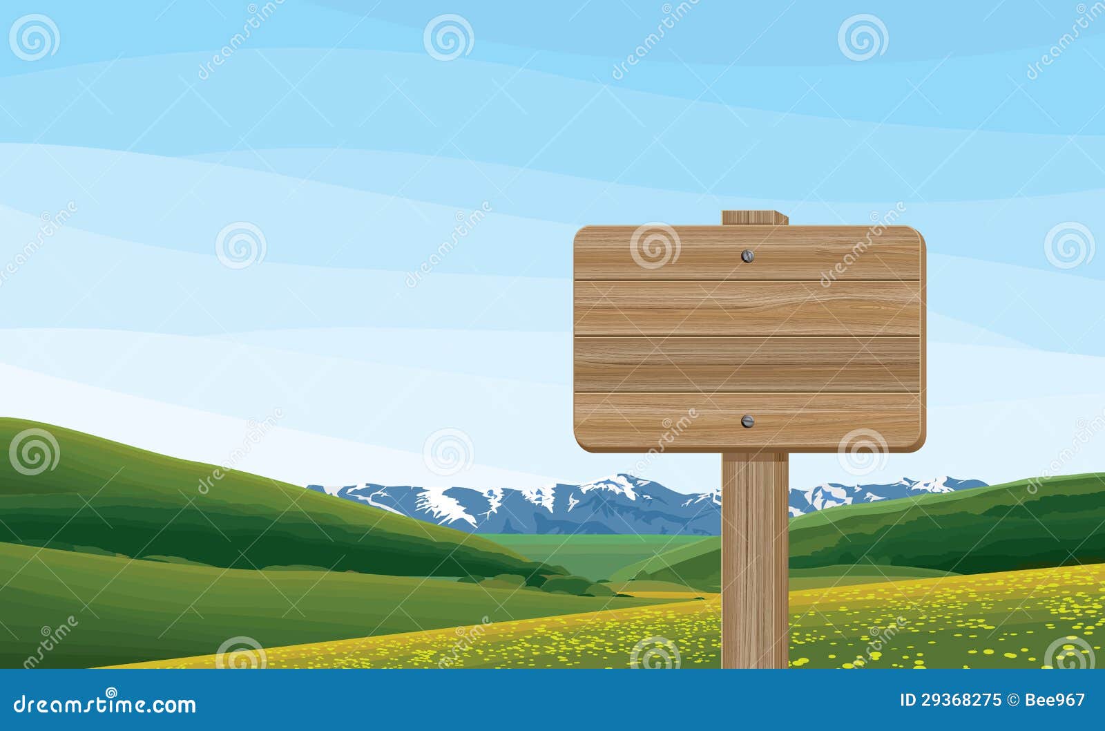 Landscape With Wooden Signboard Stock Vector - Illustration of lake ...
