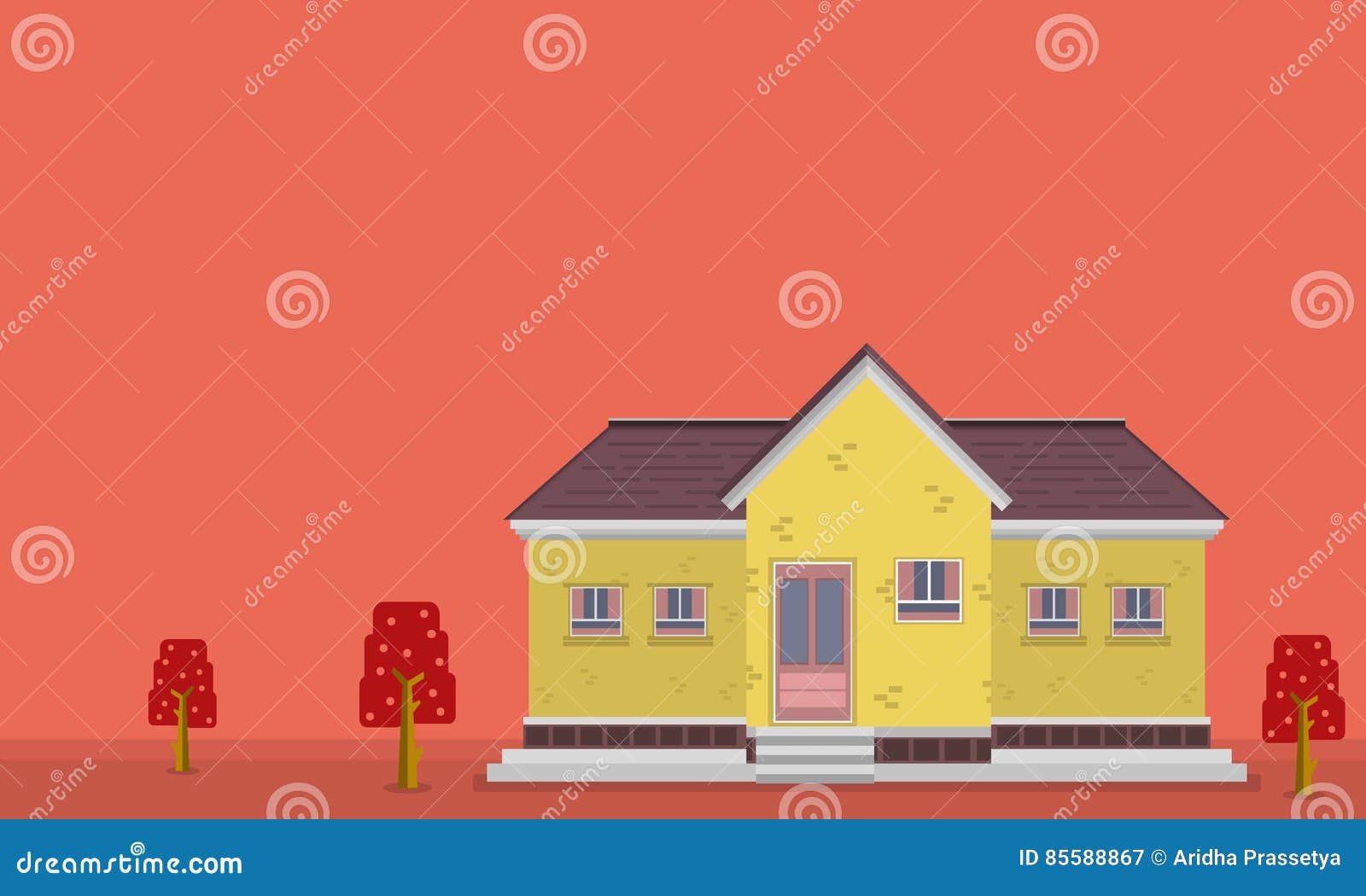 Landscape of Yellow House Vector Flat Stock Vector - Illustration of ...