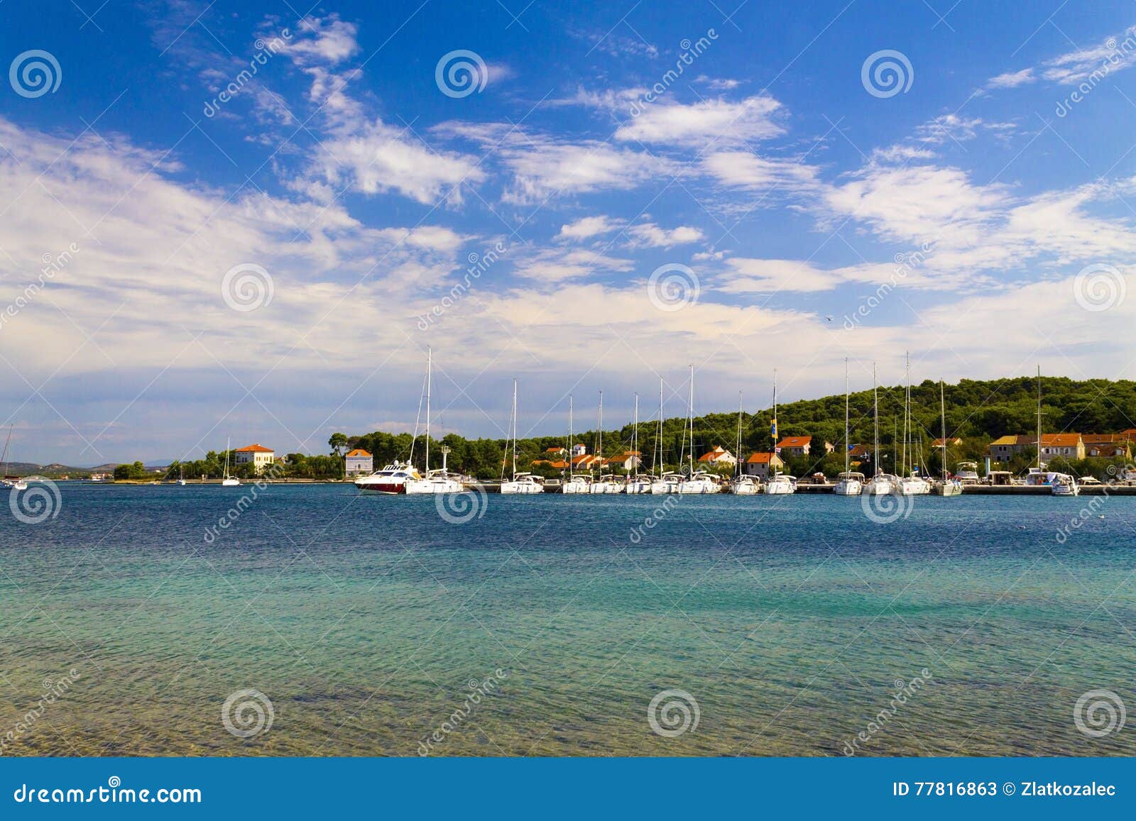 Zlarin Island And Saint Nikola Fortres In Sibenik Bay Entrance Stock ...