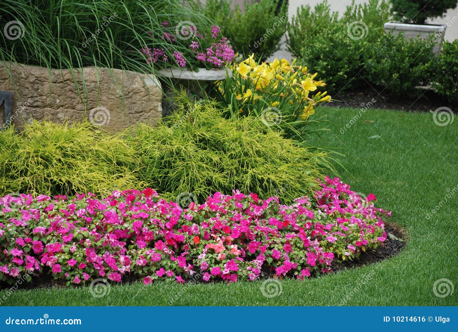 Landscaped Garden Path Made Of Natural Rough Stone Overgrown With Grass ...