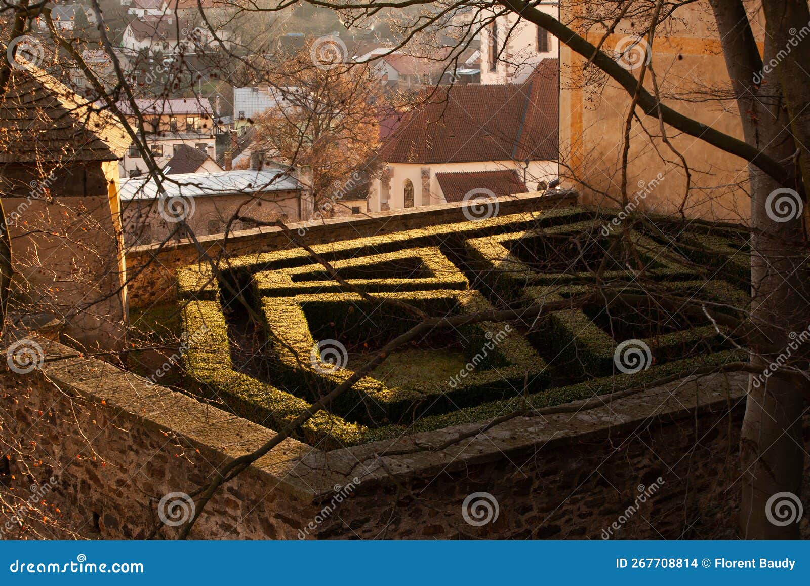 The Landscaped Gardens in Yellow Light Stock Photo - Image of maze ...