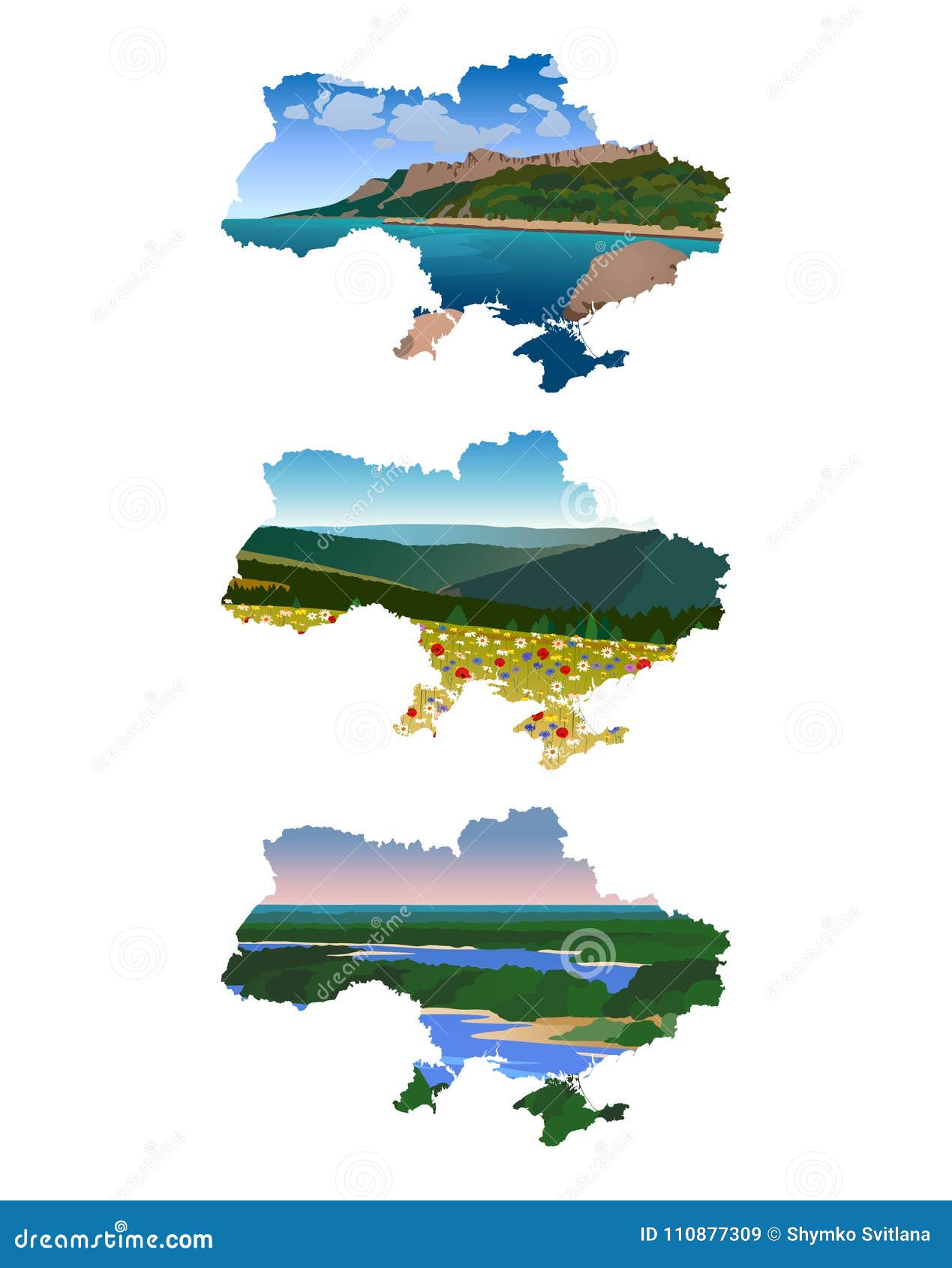Landscapes in the Background of the Map of Ukraine Stock Vector ...
