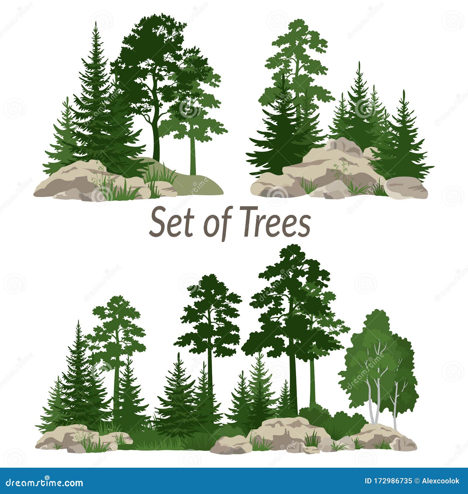 Landscapes with Trees and Rocks Stock Vector - Illustration of flora ...