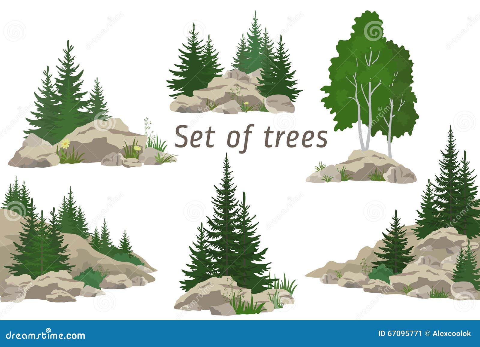 Landscapes with Trees and Rocks Stock Vector - Illustration of park ...