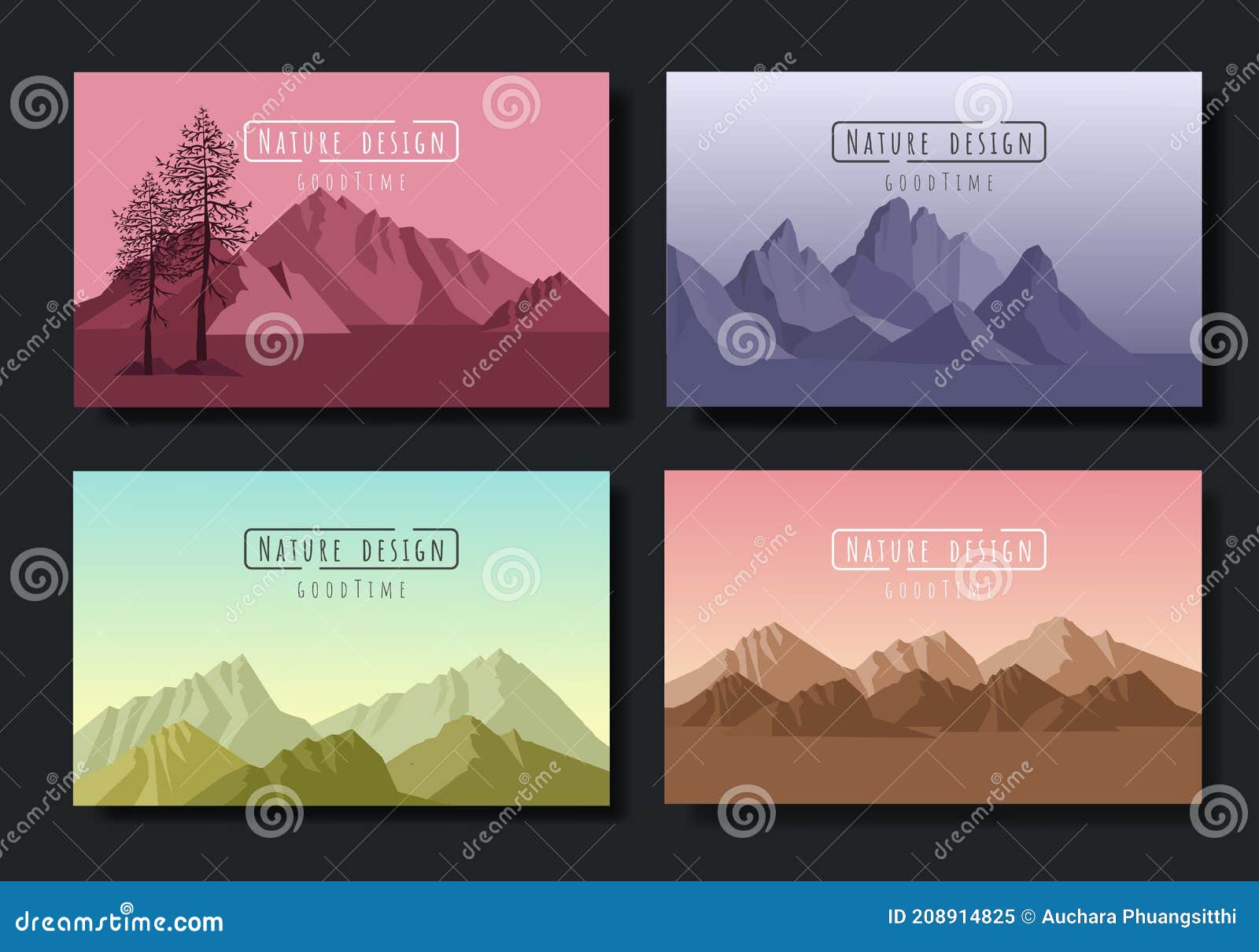 Landscapes Vector Set Flat Style. Natural Wallpapers are a Minimalist ...