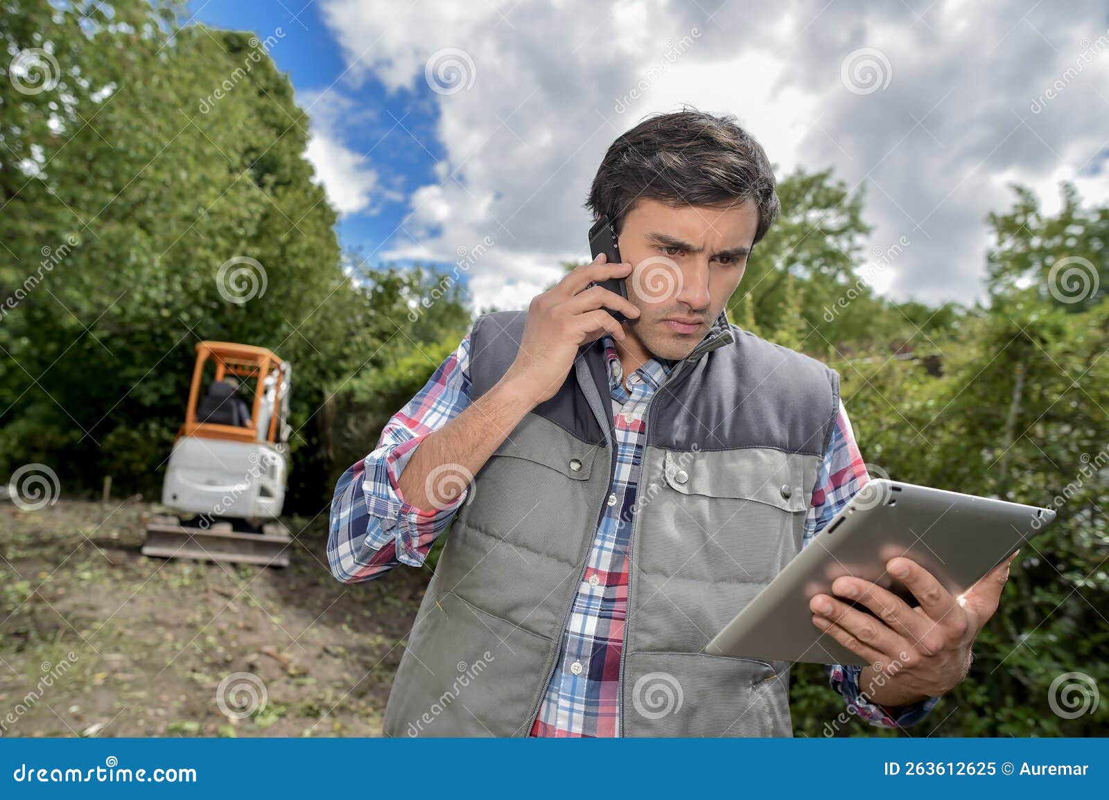 Landscaping Artist on Telephone Stock Image - Image of male, artist ...