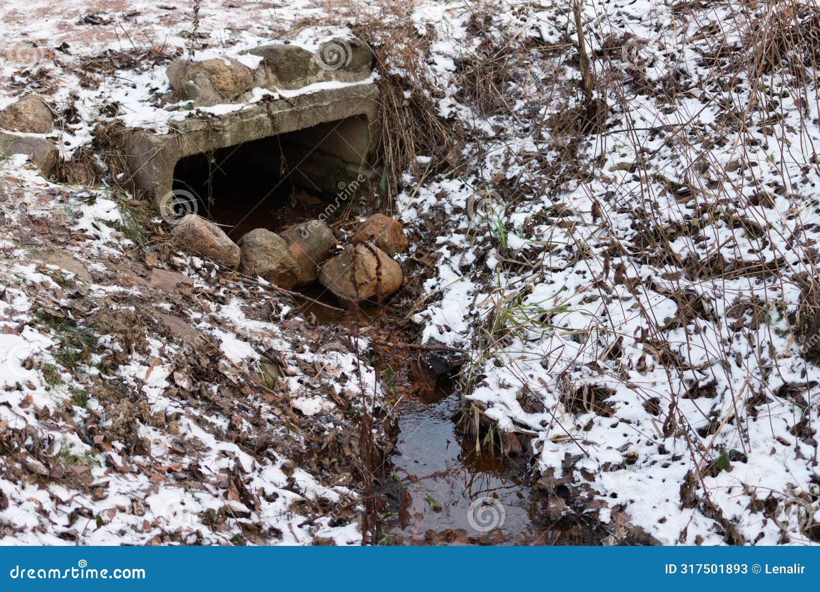 Concrete Rectangular Culvert in Park in the Winter Stock Image - Image ...