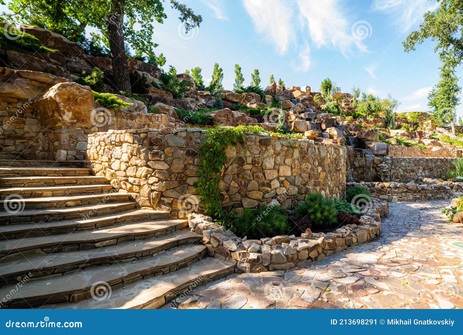 Landscaping. Decorative Stone Steps Down the Hill Stock Image - Image ...