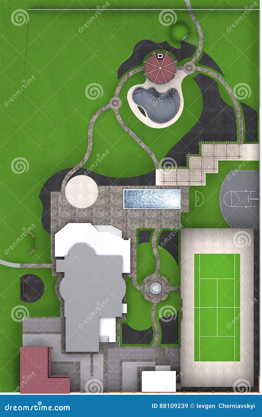 Landscaping Master Plan, 3d Render Stock Illustration - Illustration of ...