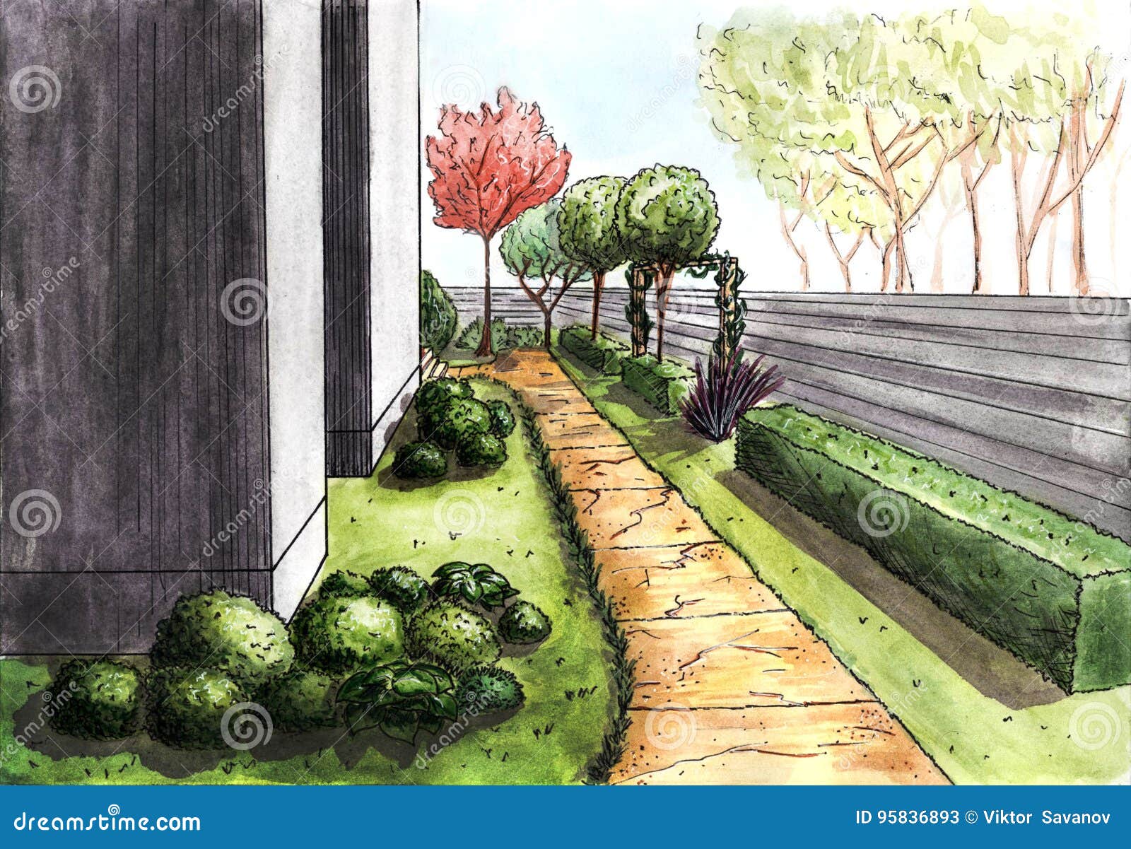 Landscaping. the Path To the House. Stock Illustration - Illustration ...