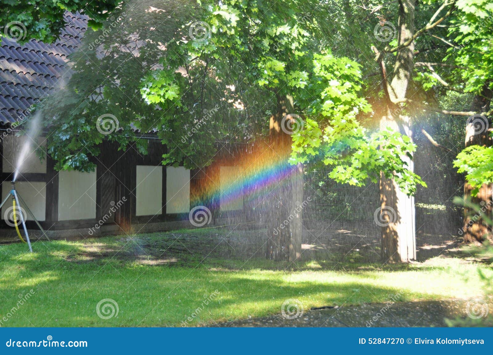 Landscaping, rainbow stock photo. Image of blue, pond - 52847270