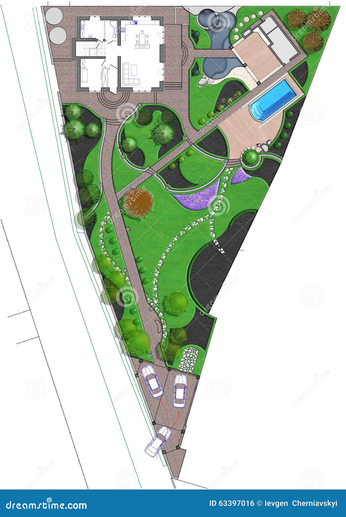 Landscaping Site Development Master Plan, 2D Sketch Royalty-Free Stock ...