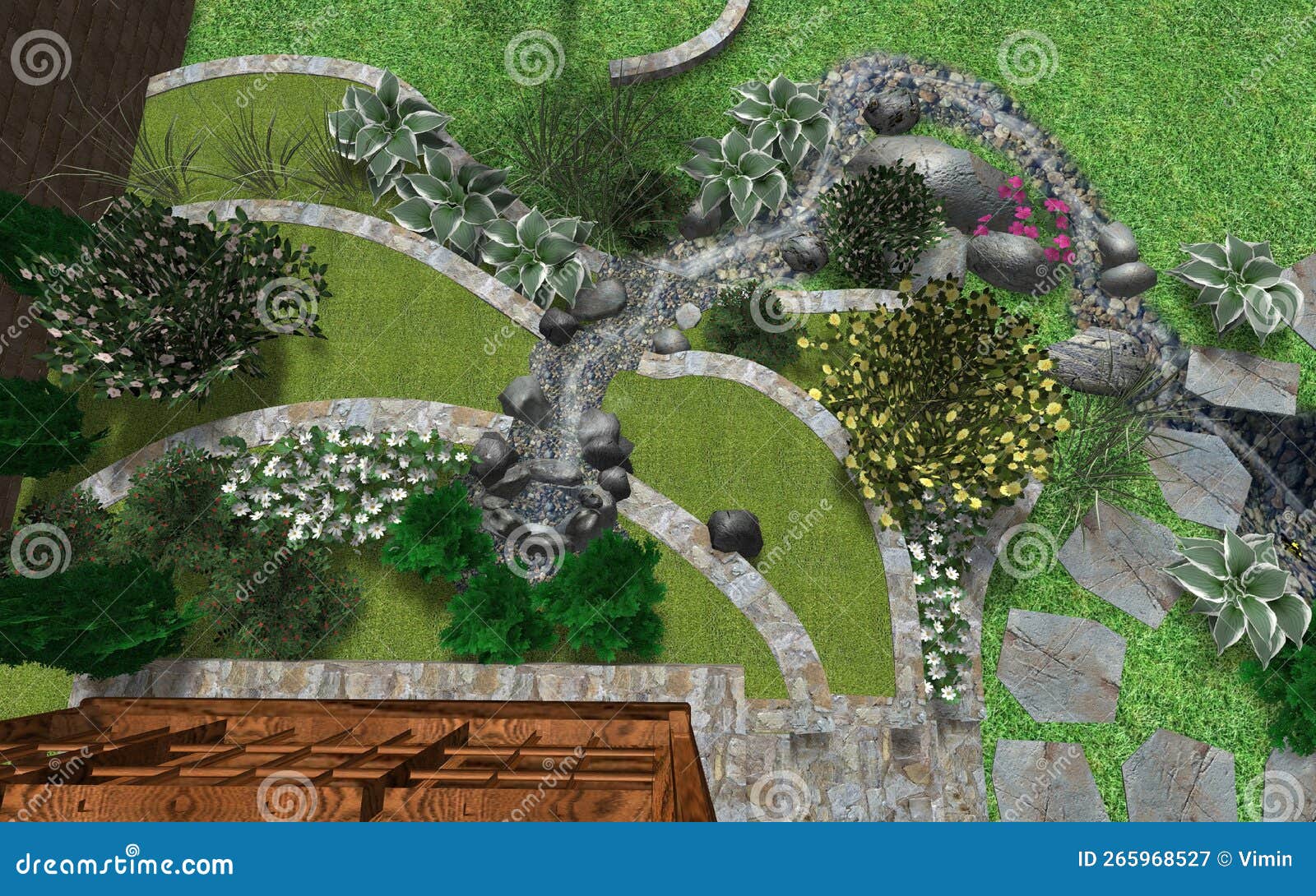 Small Garden Design. Landscape Composition of Plants, Lawn and Paths ...