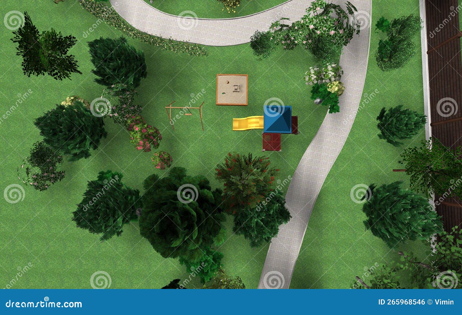 Small Garden Design. Landscape Composition of Plants, Lawn and Paths ...