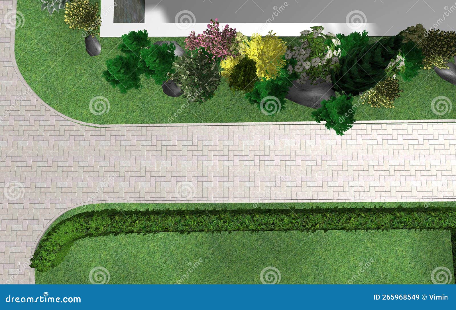 Small Garden Design. Landscape Composition of Plants, Lawn and Paths ...