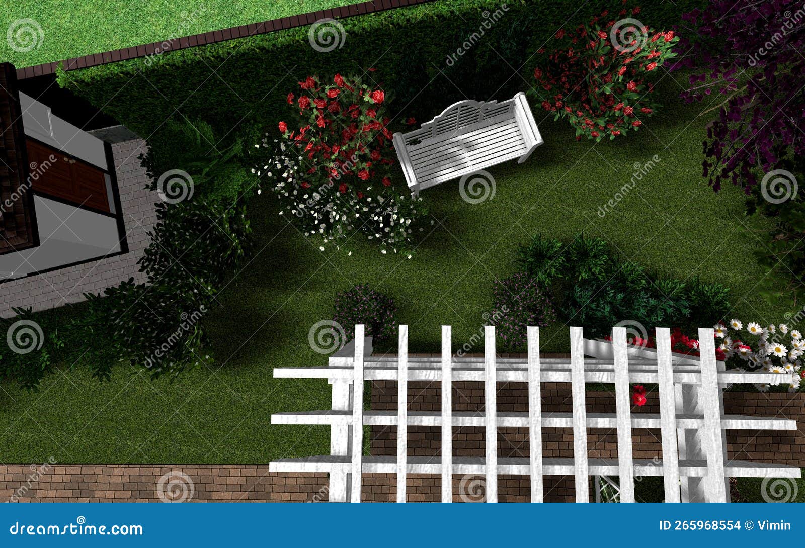 Small Garden Design. Landscape Composition of Plants, Lawn and Paths ...
