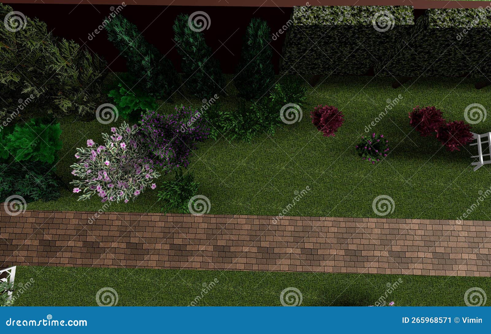 Small Garden Design. Landscape Composition of Plants, Lawn and Paths ...