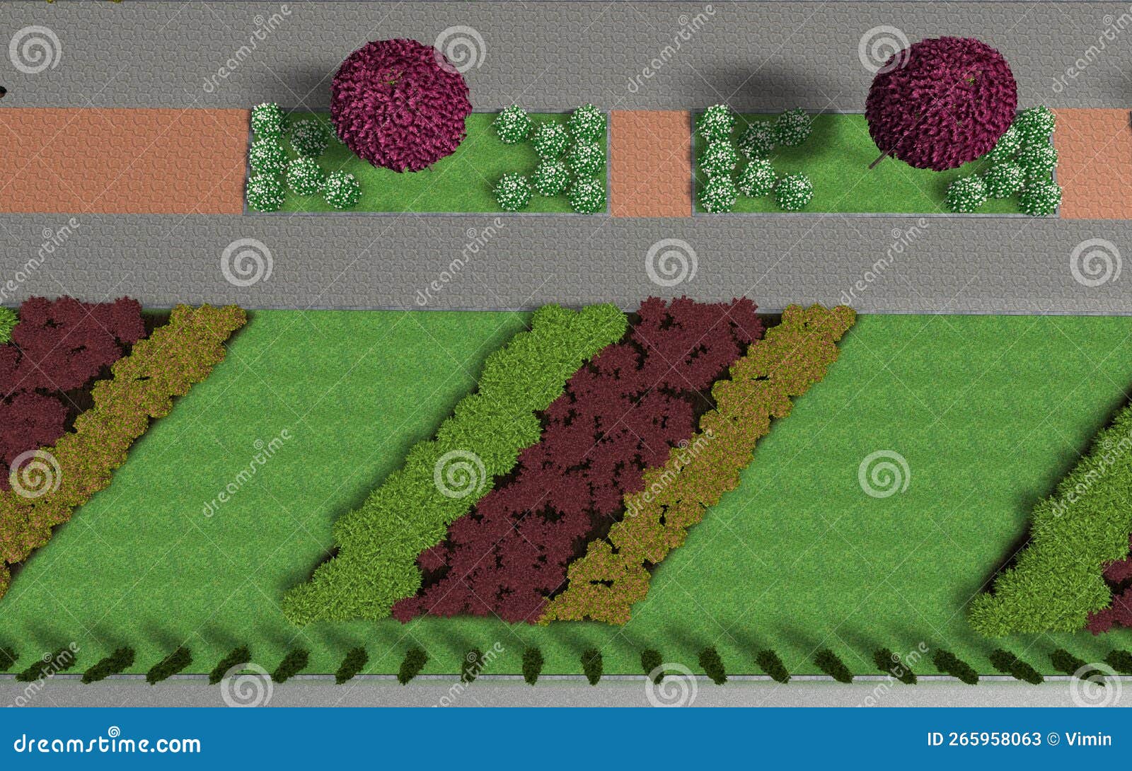 Small Park Design. Recreation Area with a Globular Tree, Bushes, Paths ...