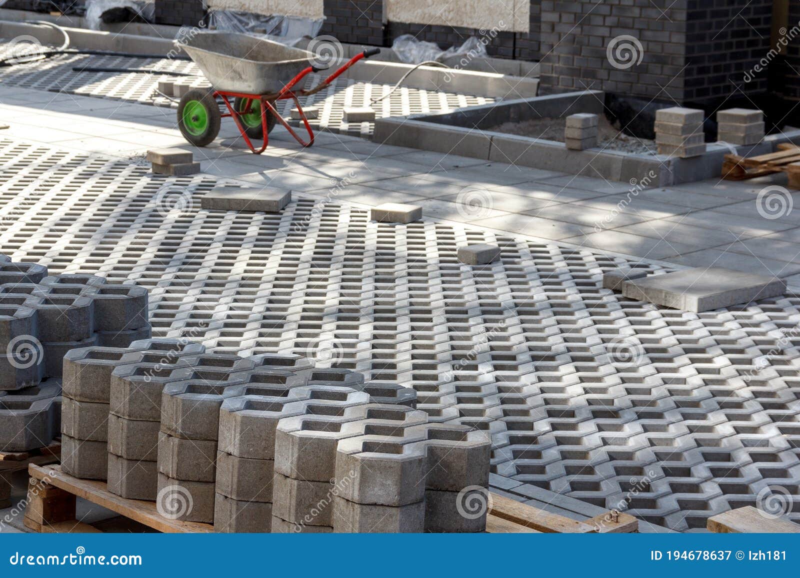 Grey Stone Block Paving stock image. Image of framework - 194678637