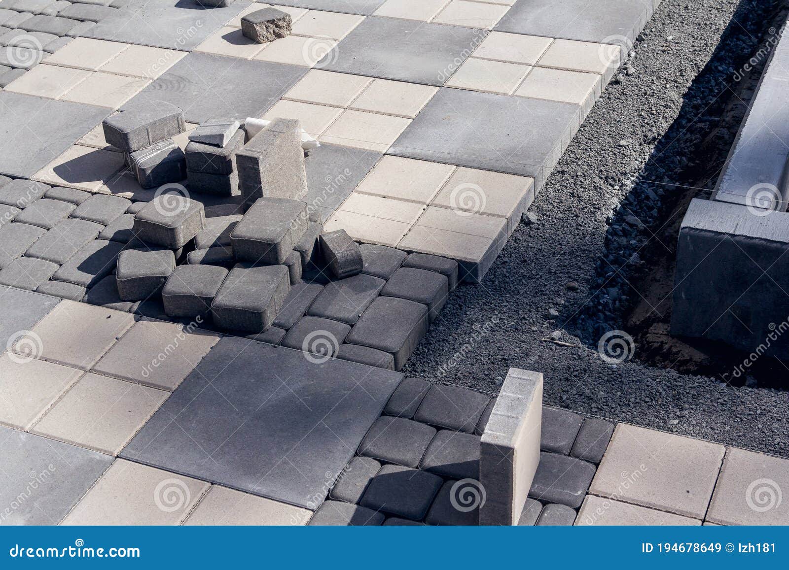 Grey Stone Block Paving stock image. Image of ground - 194678649