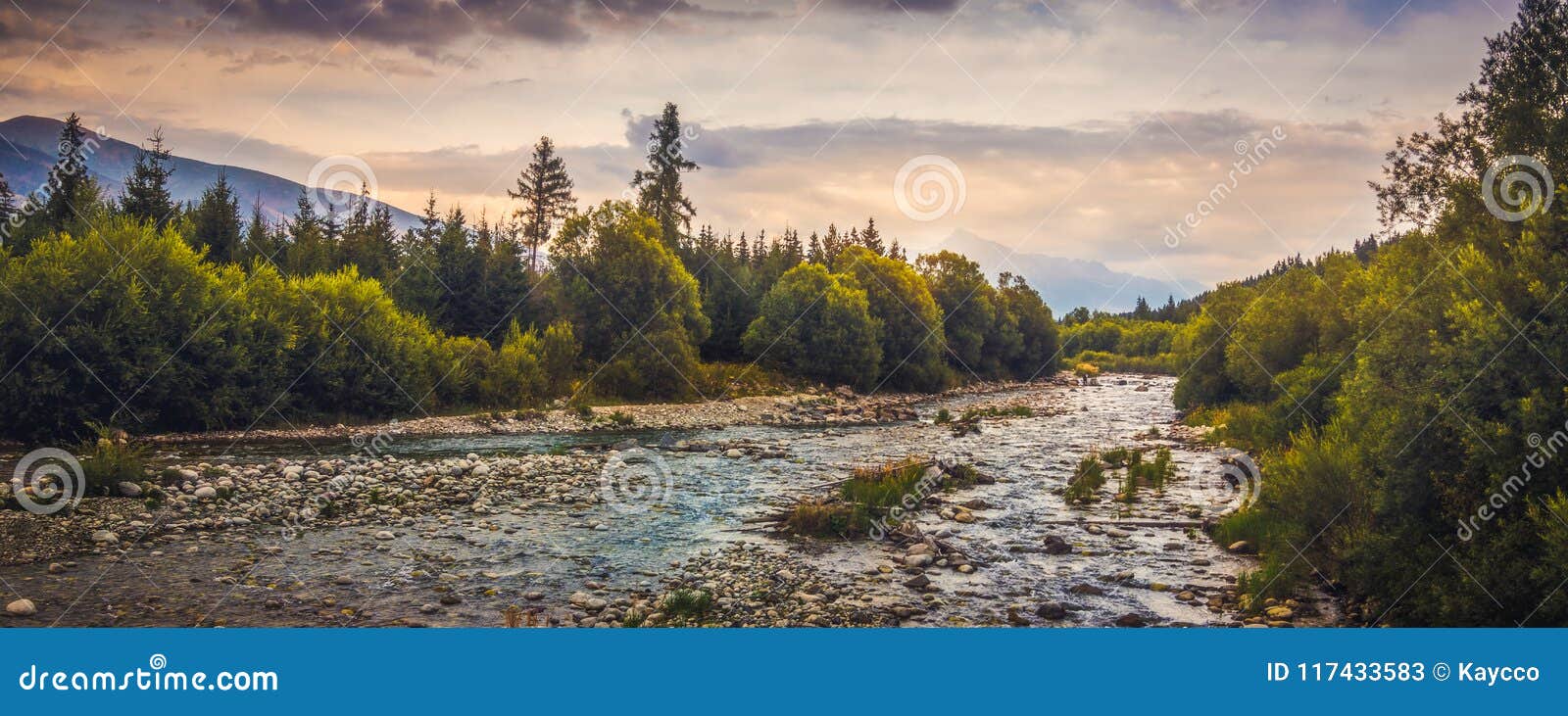 Landschaft Mit Fluss Und Berg Stockbild - Bild von stein, wald: 117433583