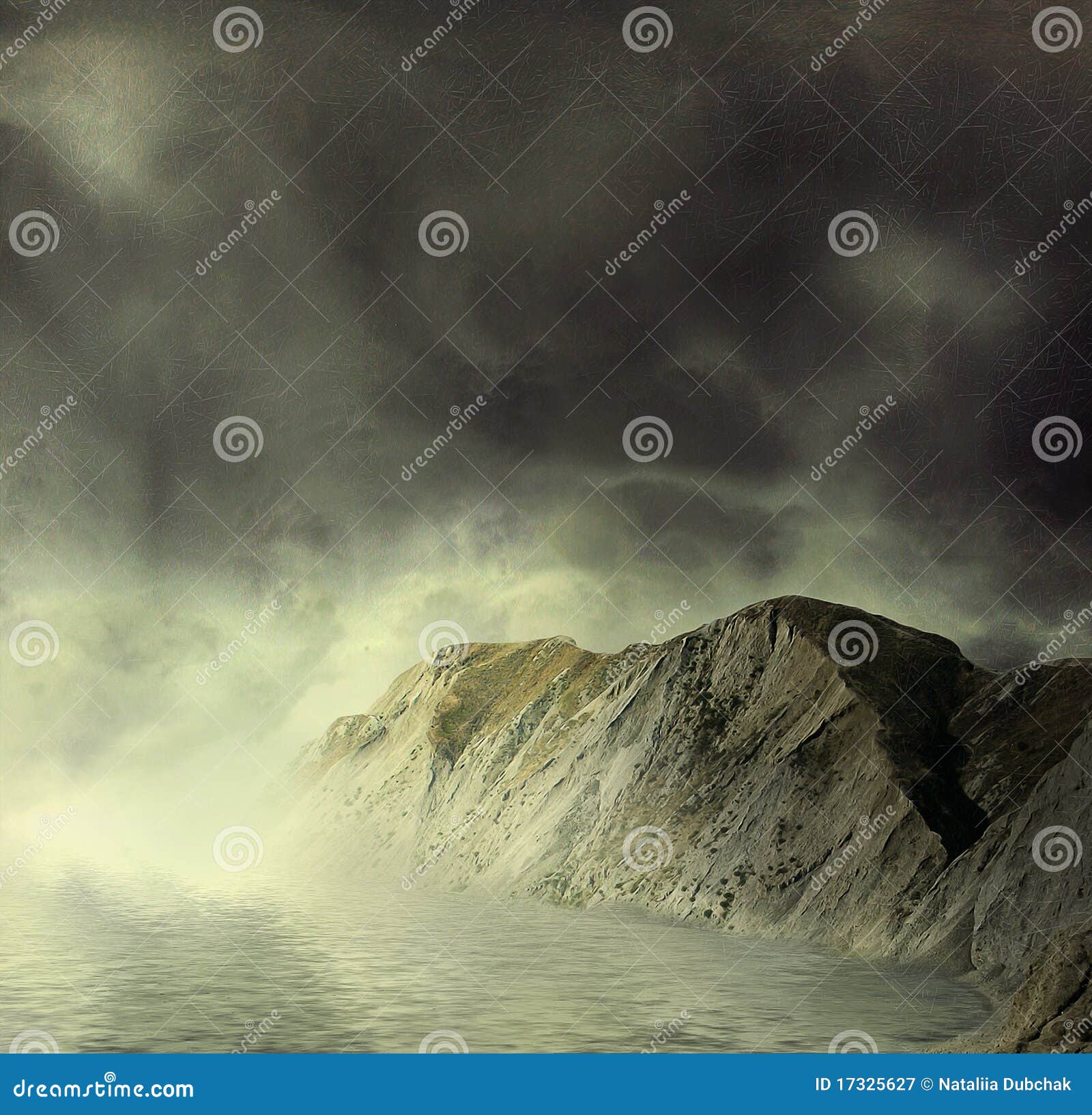 Landschap. Bergen En Overzees in Mist Stock Illustratie - Illustration ...