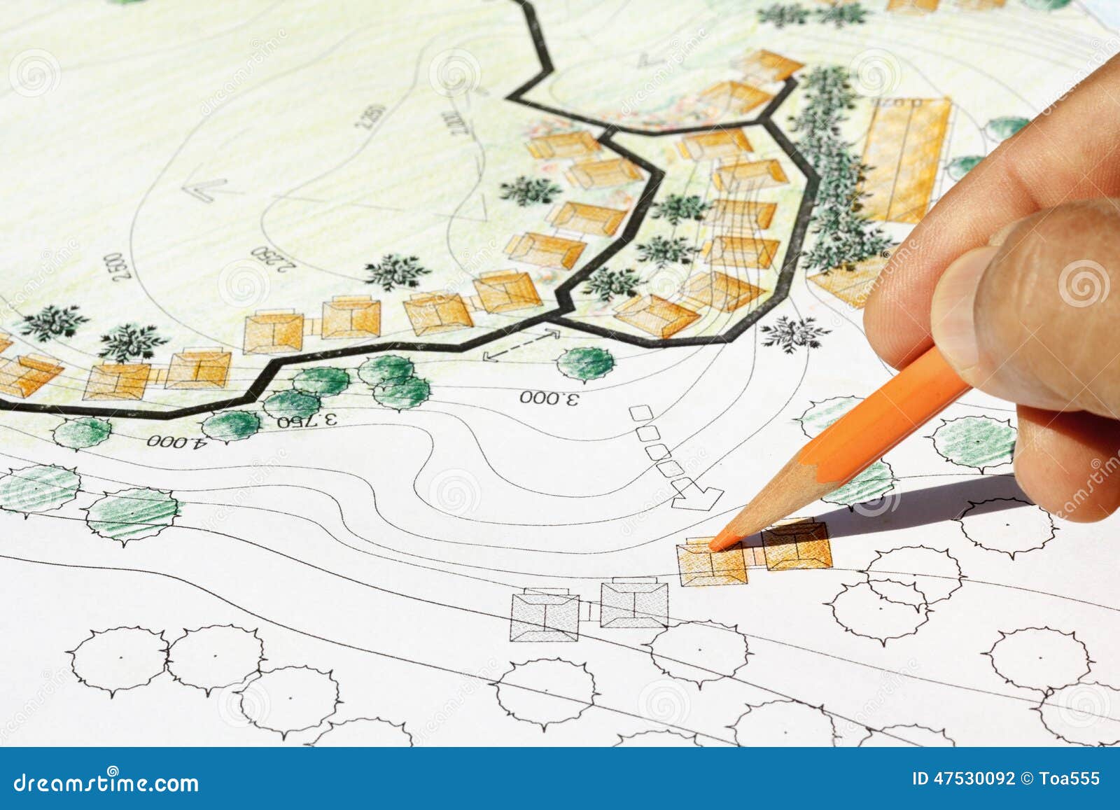 Landschapsarchitect Designing Op Het Plan Van De Plaatsanalyse Stock ...