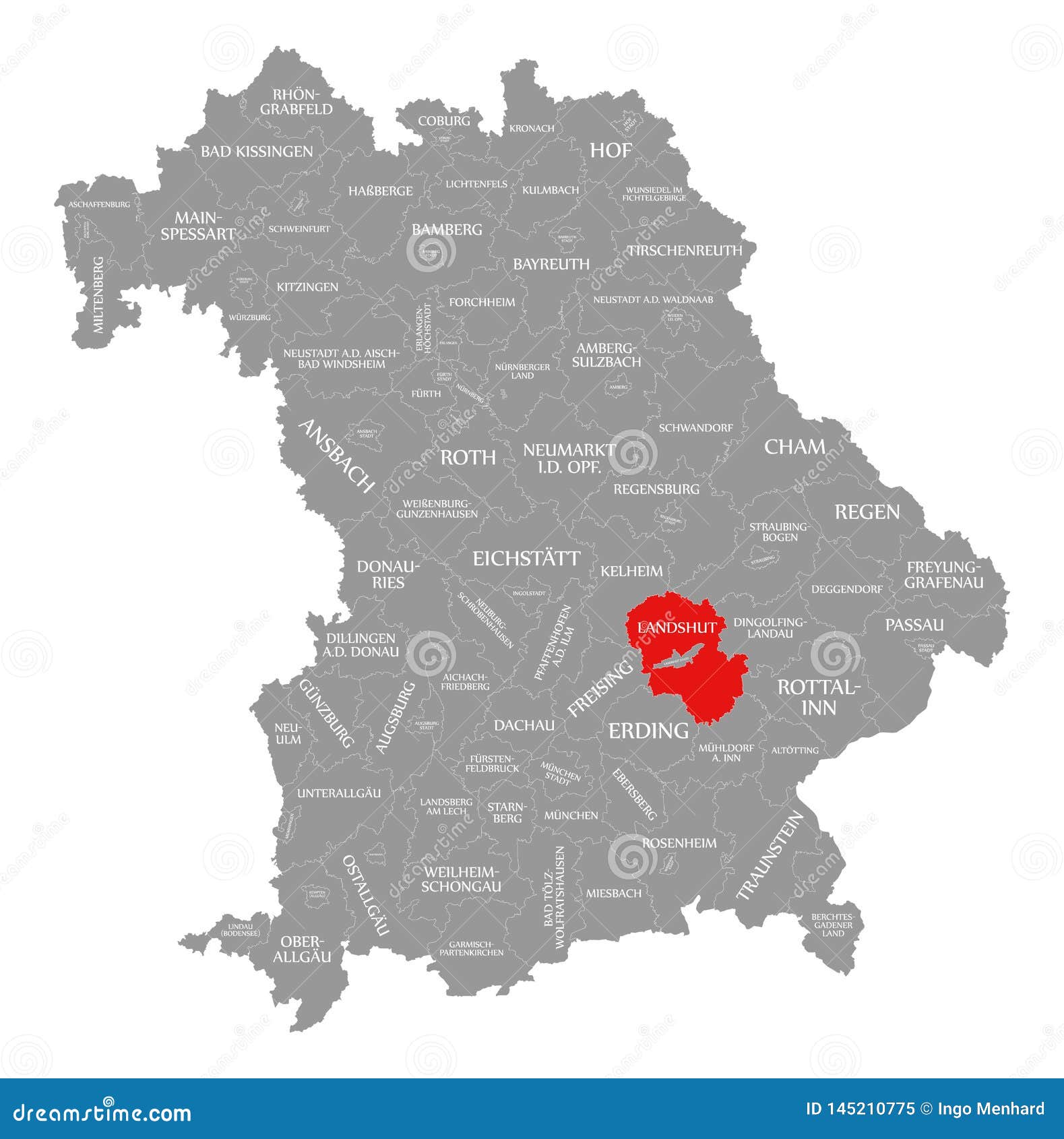 Landshut County Red Highlighted in Map of Bavaria Germany Stock ...