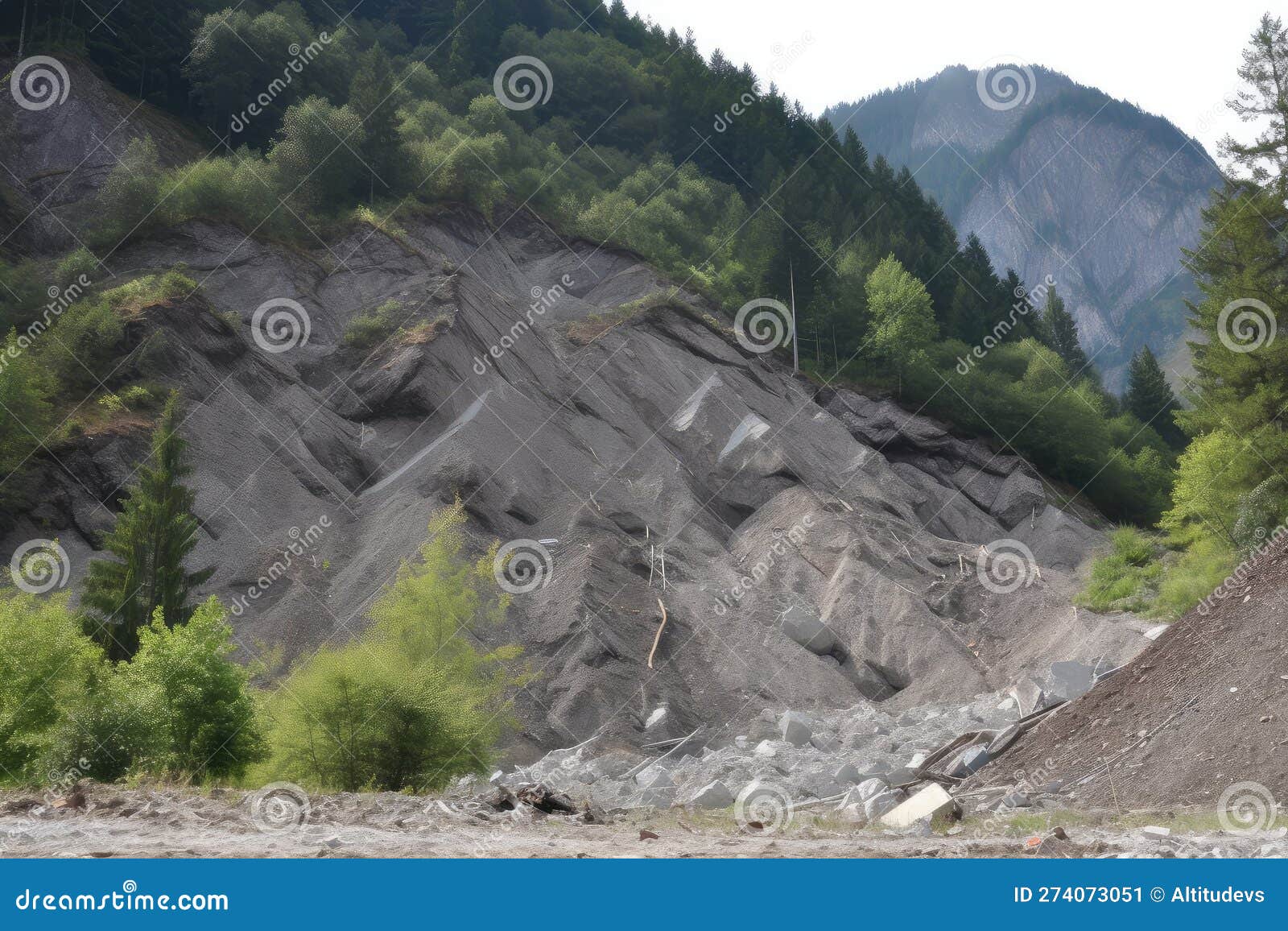 Landslide at the Base of a Mountain, with the Trees and Rocks on Its ...