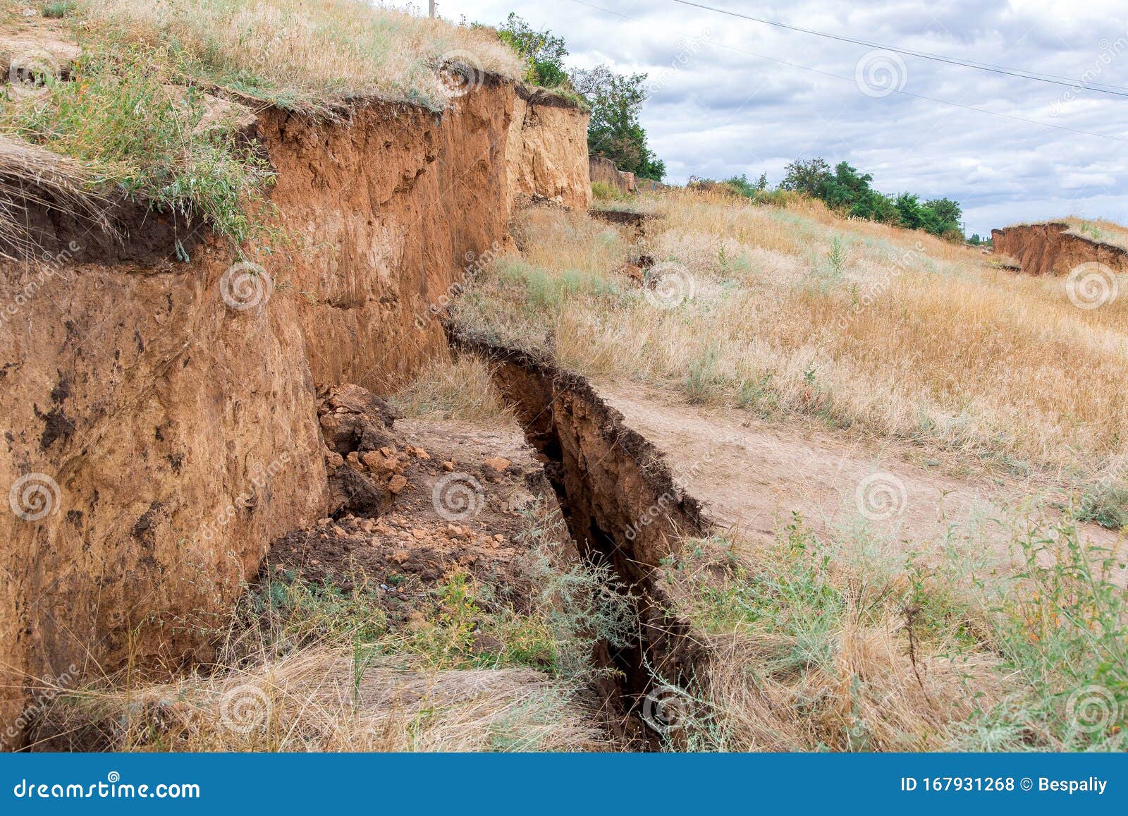 Landslide with Cracks in the Ground. Stock Photo - Image of broken ...