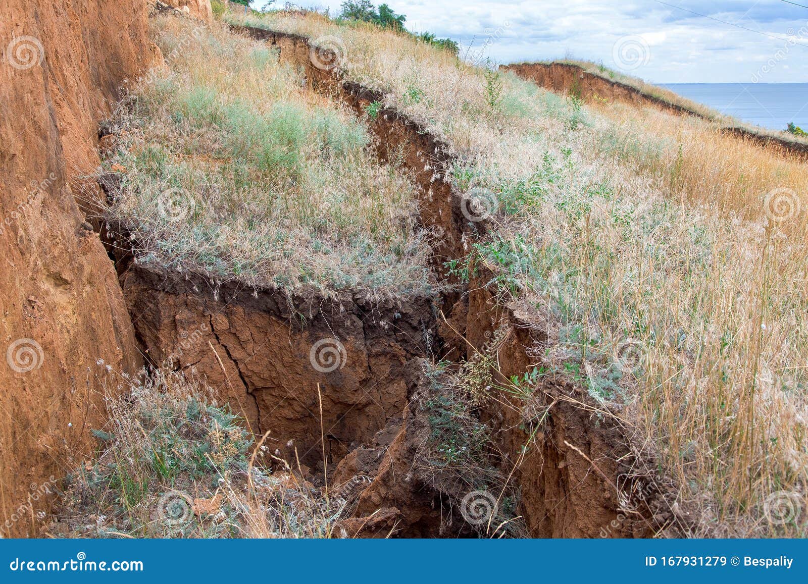 Landslide with Cracks in the Ground. Stock Image - Image of broken ...