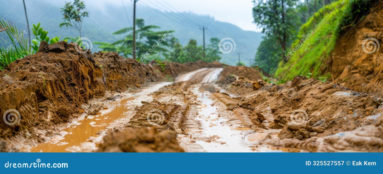 Landslide Damage and Emergency Evacuation a Muddy Road Blocked by a ... Landslide Damage and Emergency Evacuation a Muddy Road Blocked by a ...