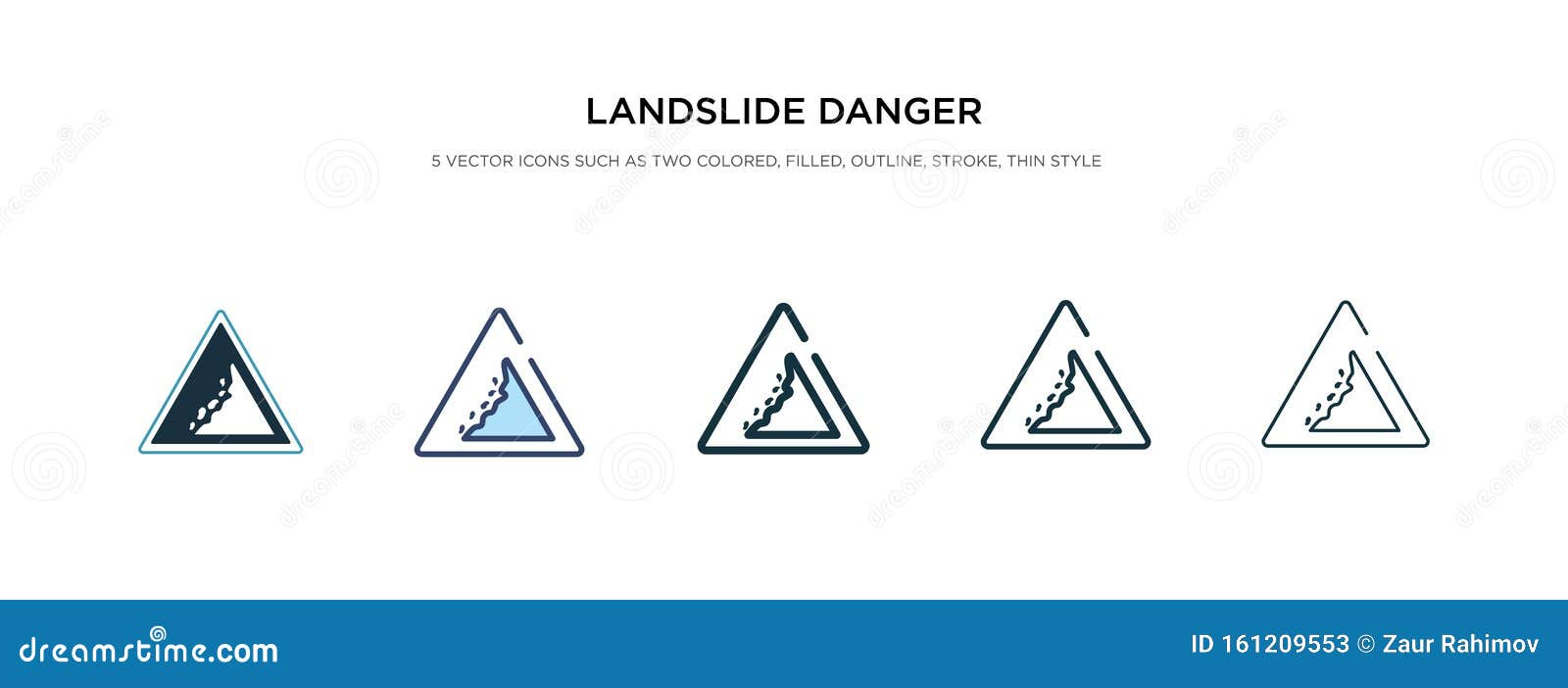 Landslide Danger Triangular Traffic Icon in Different Style Vector ...