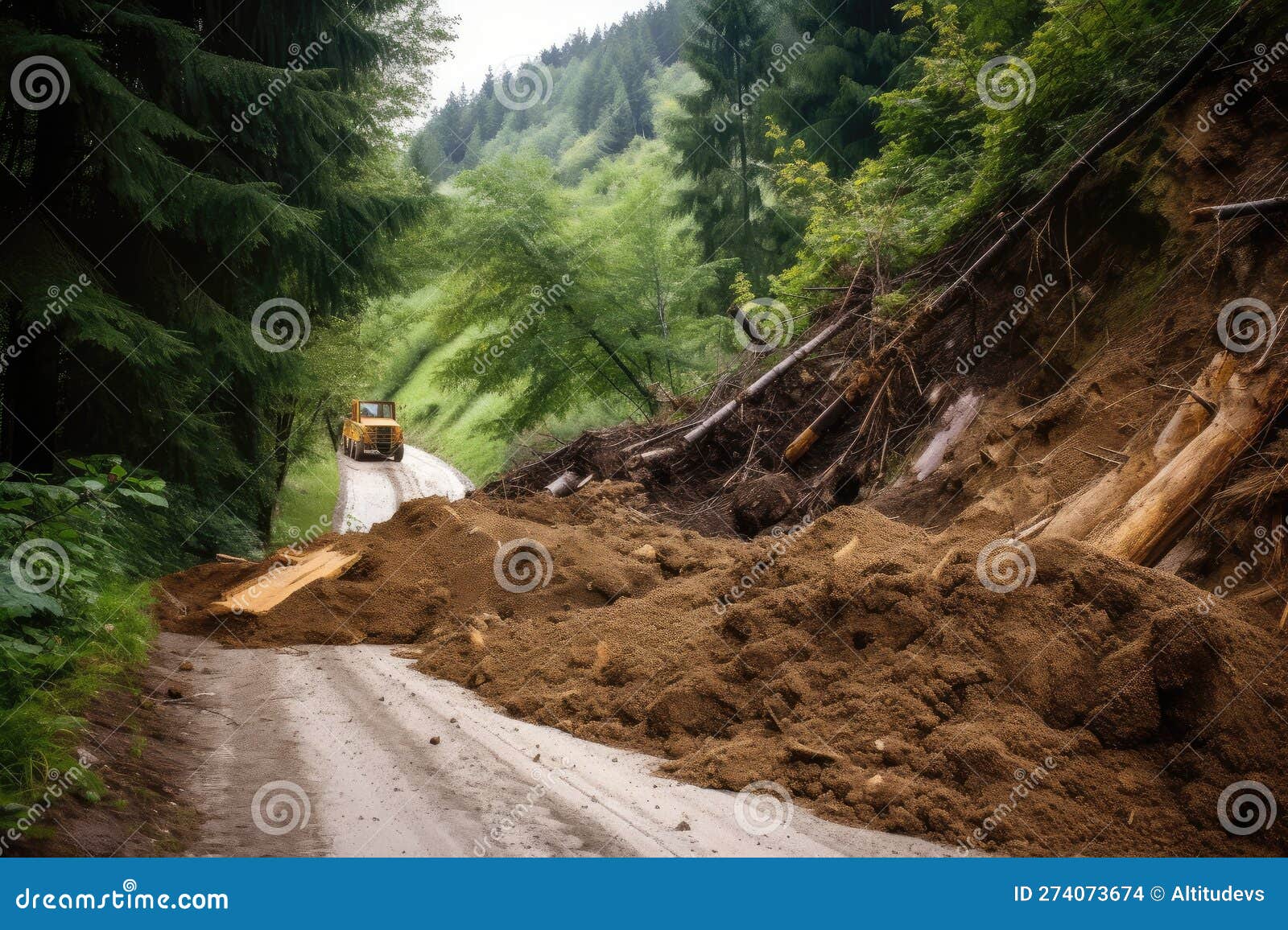 Landslide Debris Blocking a Road in the Forest Stock Illustration ...