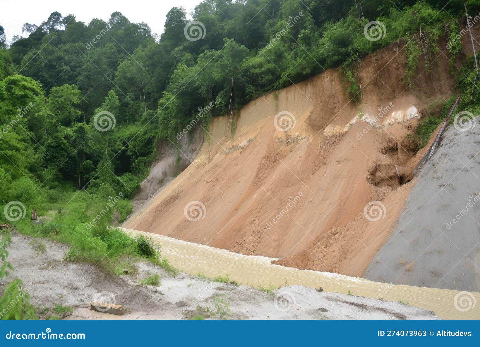 A Landslide that Has Blocked a River, Creating a Temporary Dam Stock ...