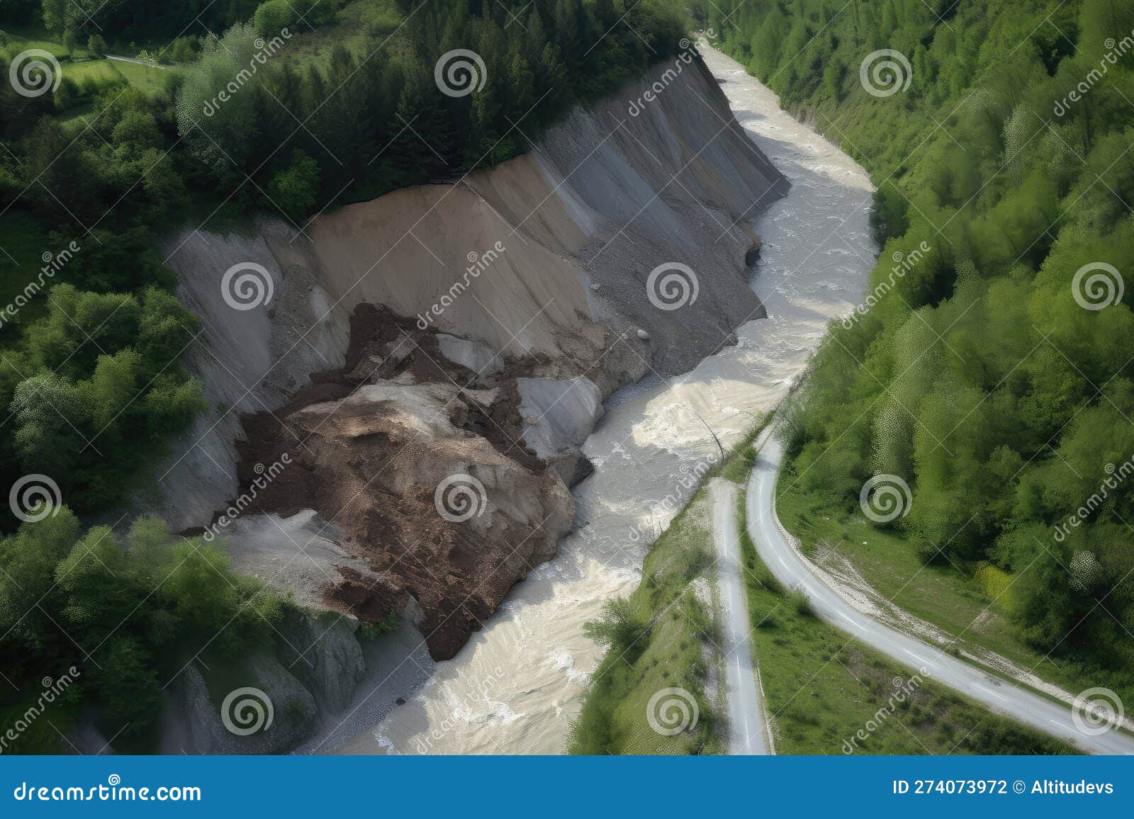 A Landslide that Has Blocked a River, Creating a Temporary Dam Stock ...