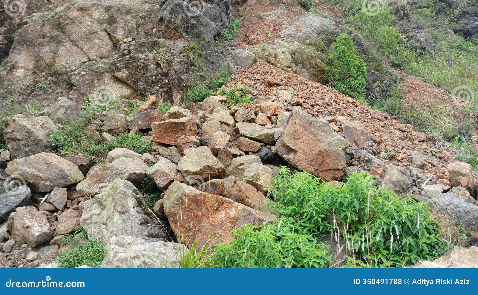 Landslide on a Hill with Natural Background. Rocks Scattered on the ...