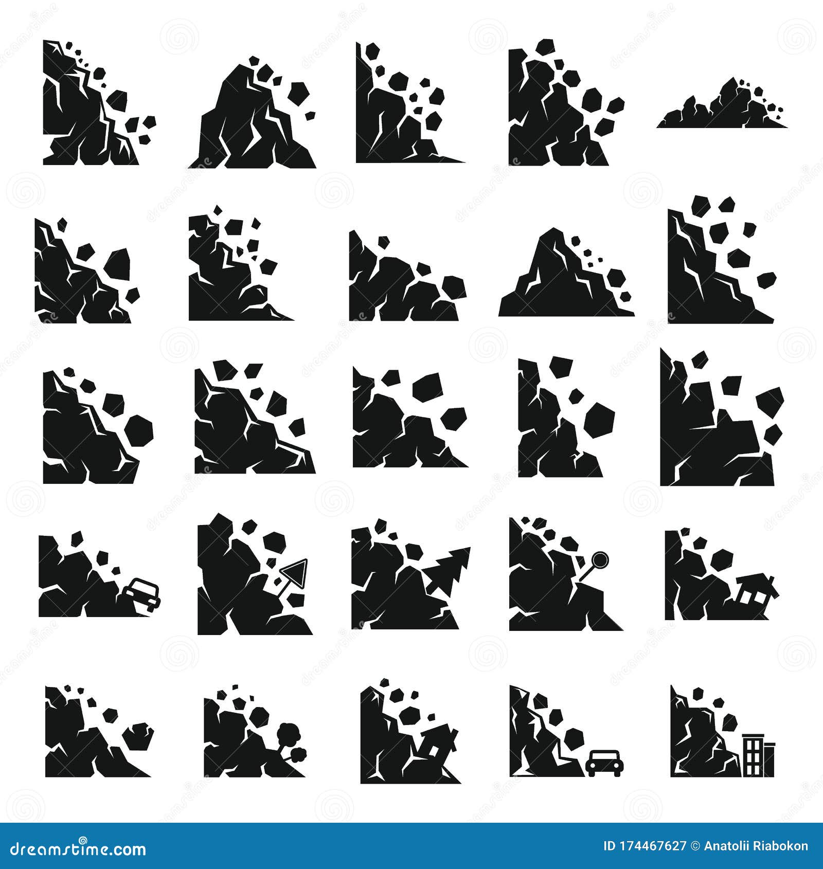 Landslide Icons Set, Simple Style Stock Vector - Illustration of ...