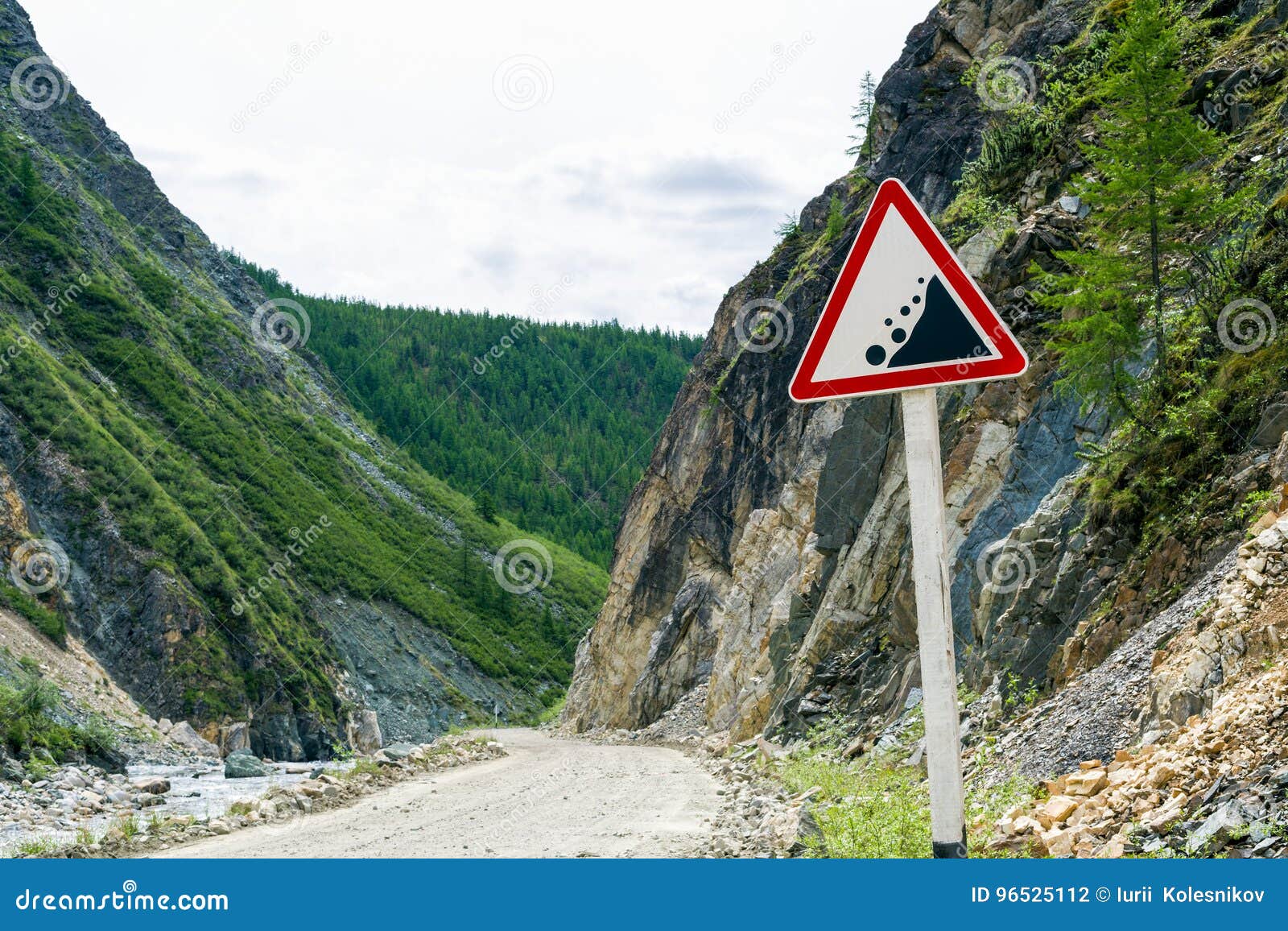 Landslide Road Sign in the Mountains Stock Photo - Image of landslide ...