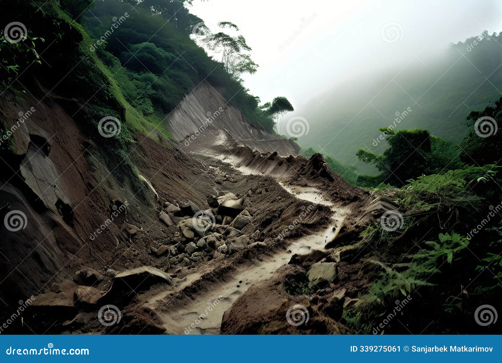 Landslide a Sudden Movement of Rock Soil or Debris Down a Slope Stock ...