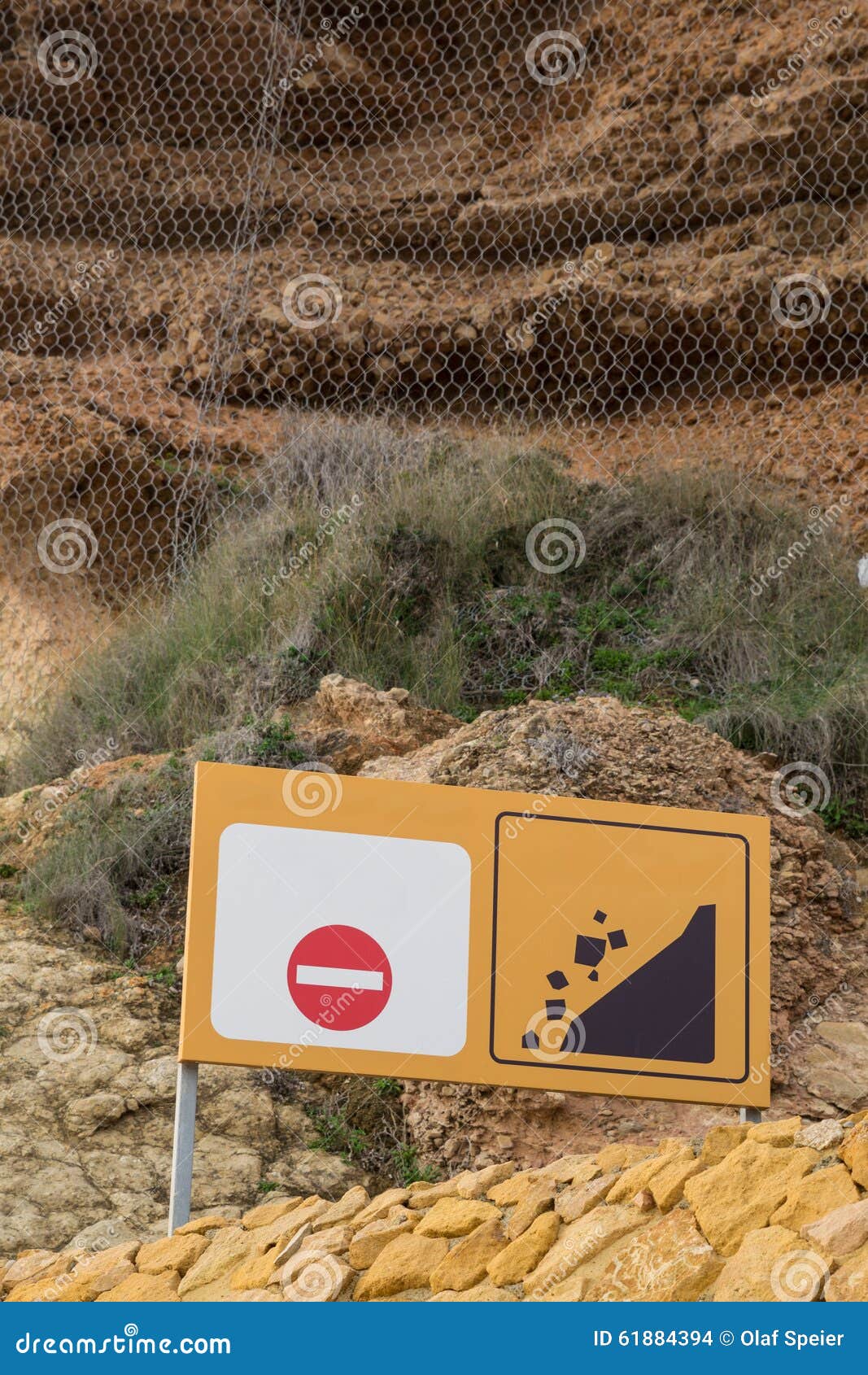 Landslide warning sign stock photo. Image of slope, rocks - 61884394
