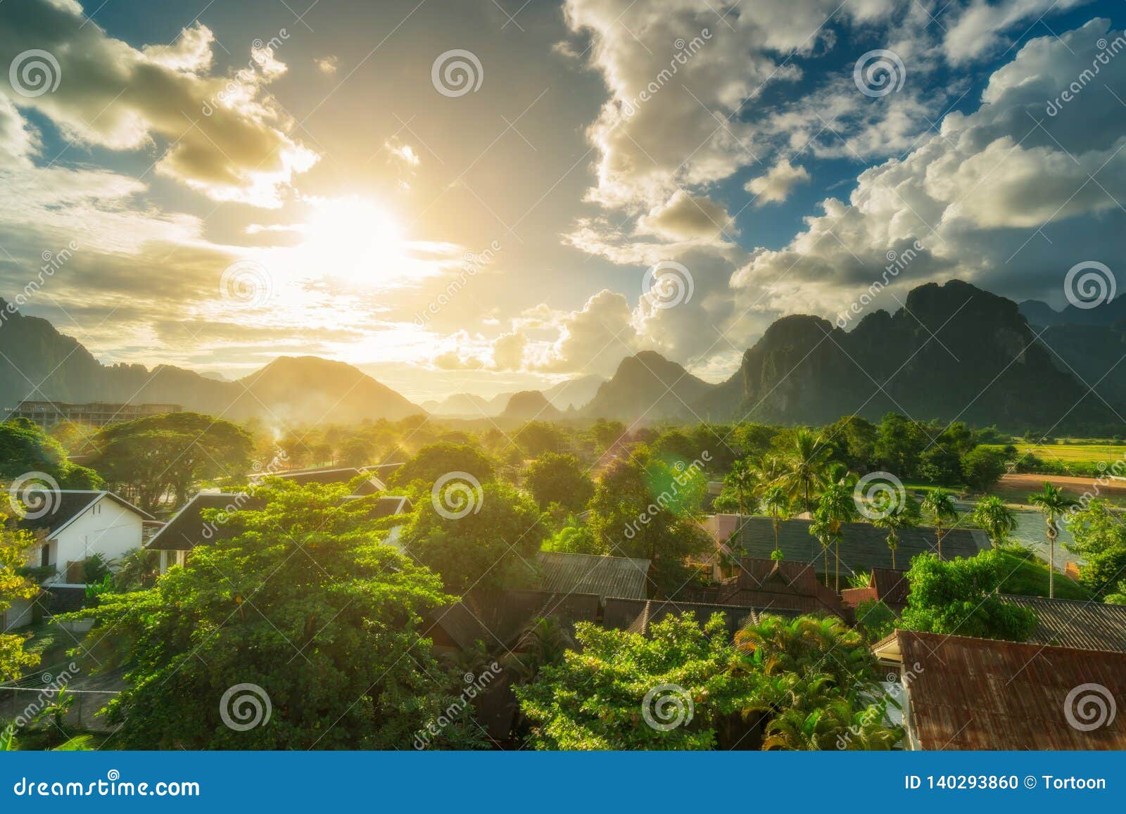 Landscape View Beautiful Sunset at Vang Vieng, Laos Stock Photo - Image of asia, nature: 140293860