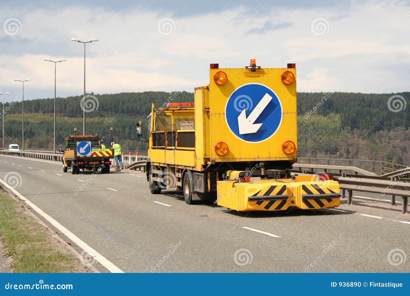 Lane Closed Vehicle with Sign Stock Photo - Image of road, dual: 936890