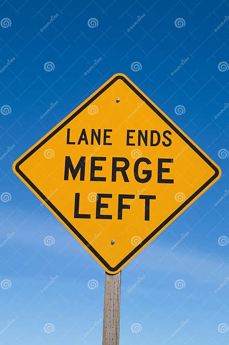 Lane Ends Merge Left Sign stock image. Image of black - 17016551