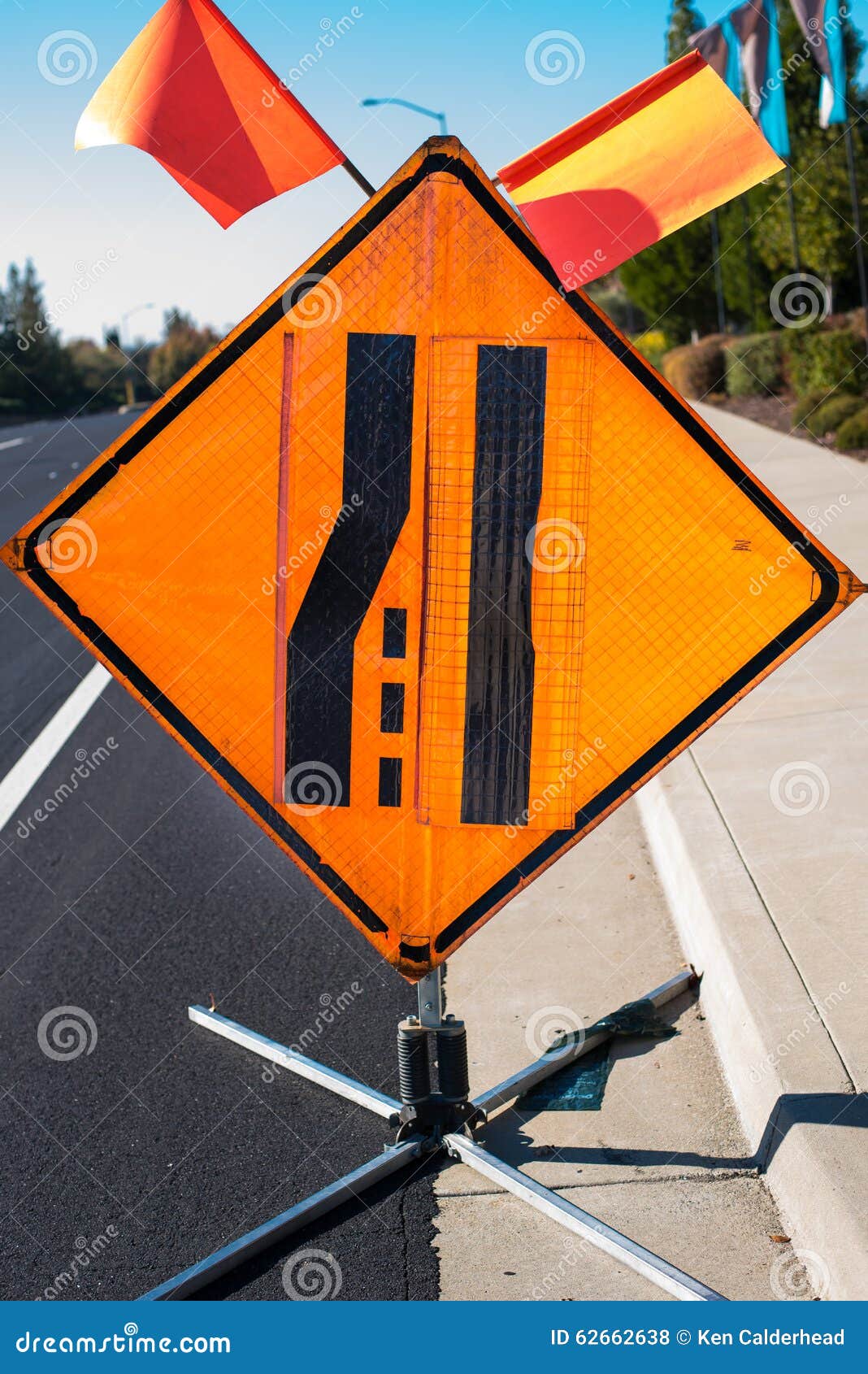 Lane Ends Sign stock photo. Image of automobile, perspective - 62662638