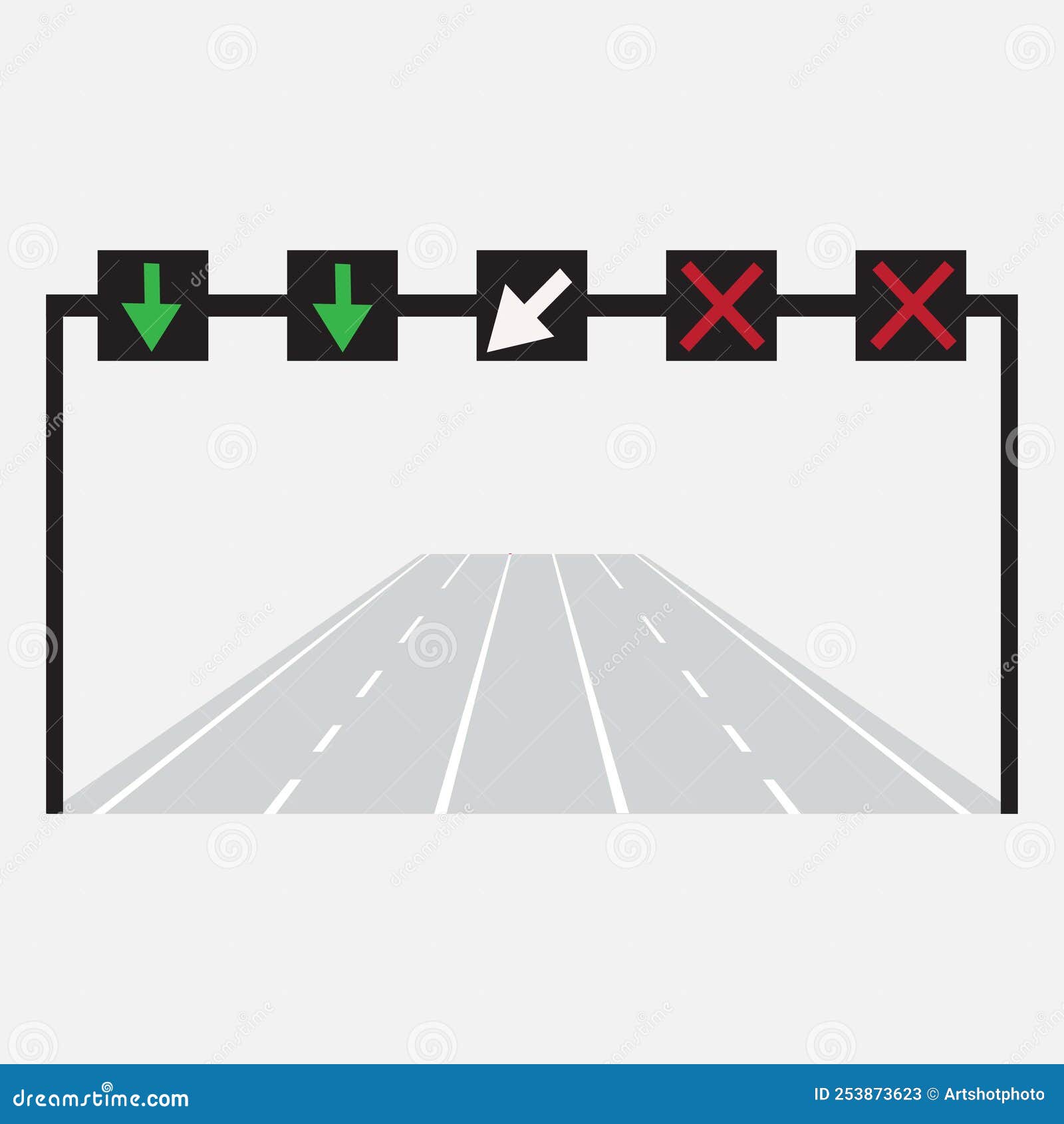 Road with Different Lane Control Signals Stock Vector - Illustration of ...
