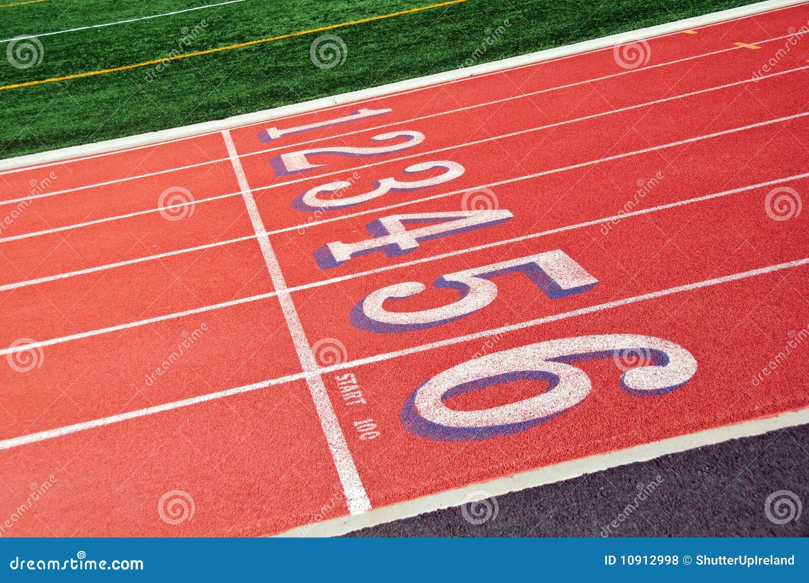 Lanes of a Red Race Track with Numbers Stock Photo - Image of sport ...