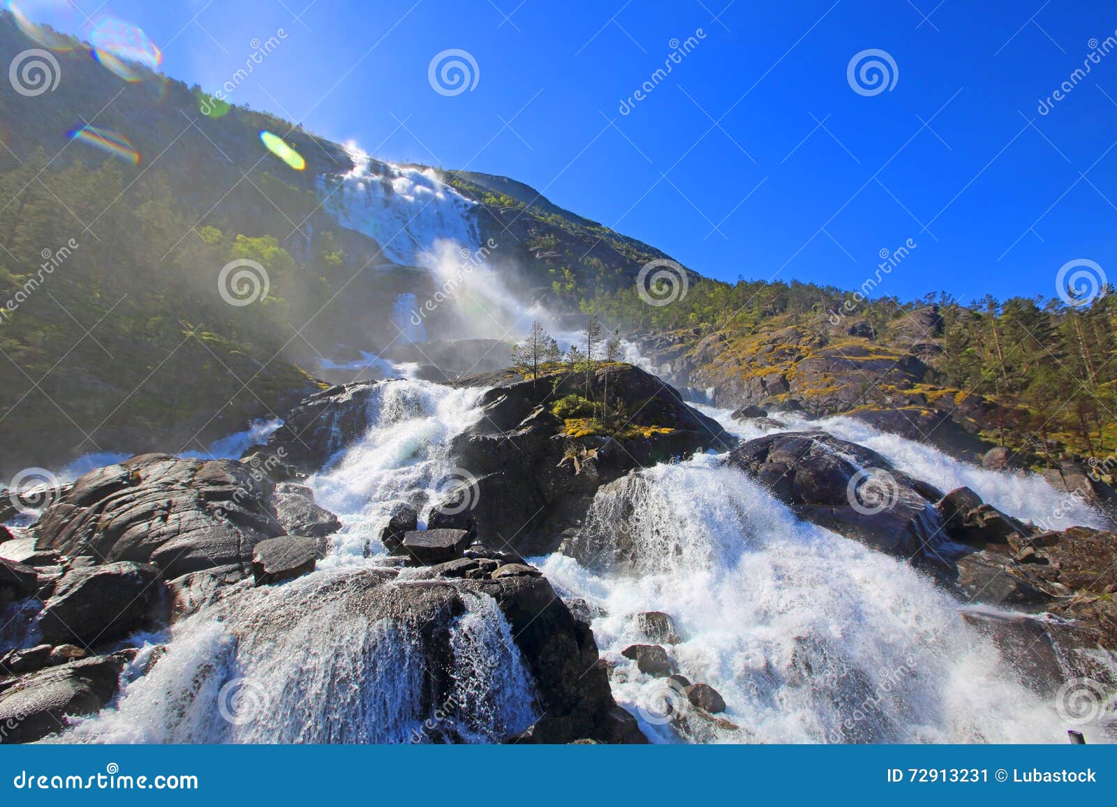 Langfossen Waterfall in Summer Stock Image - Image of norway, landscape ...