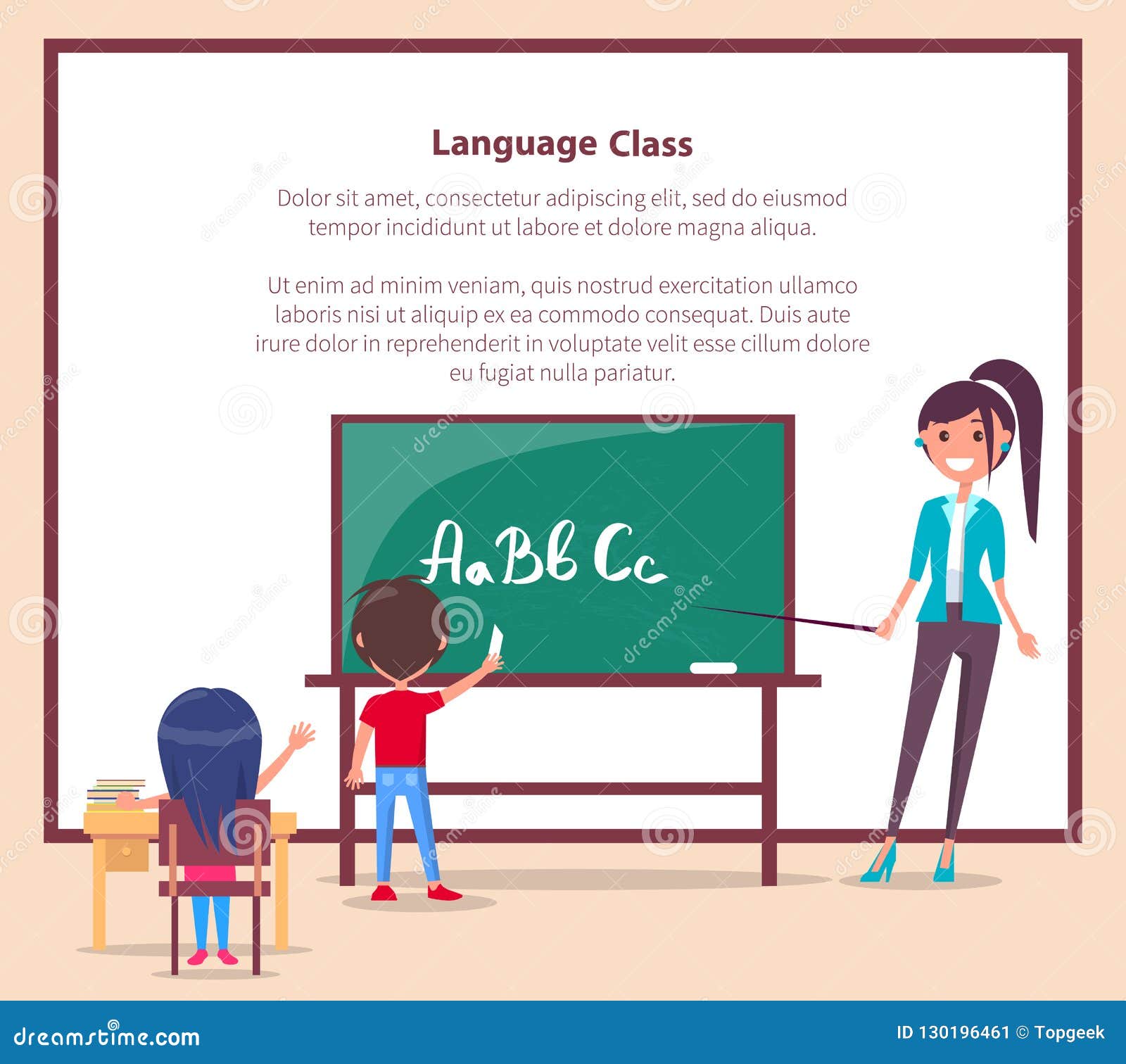 Language Class in Primary School Vector Banner. Stock Vector ...