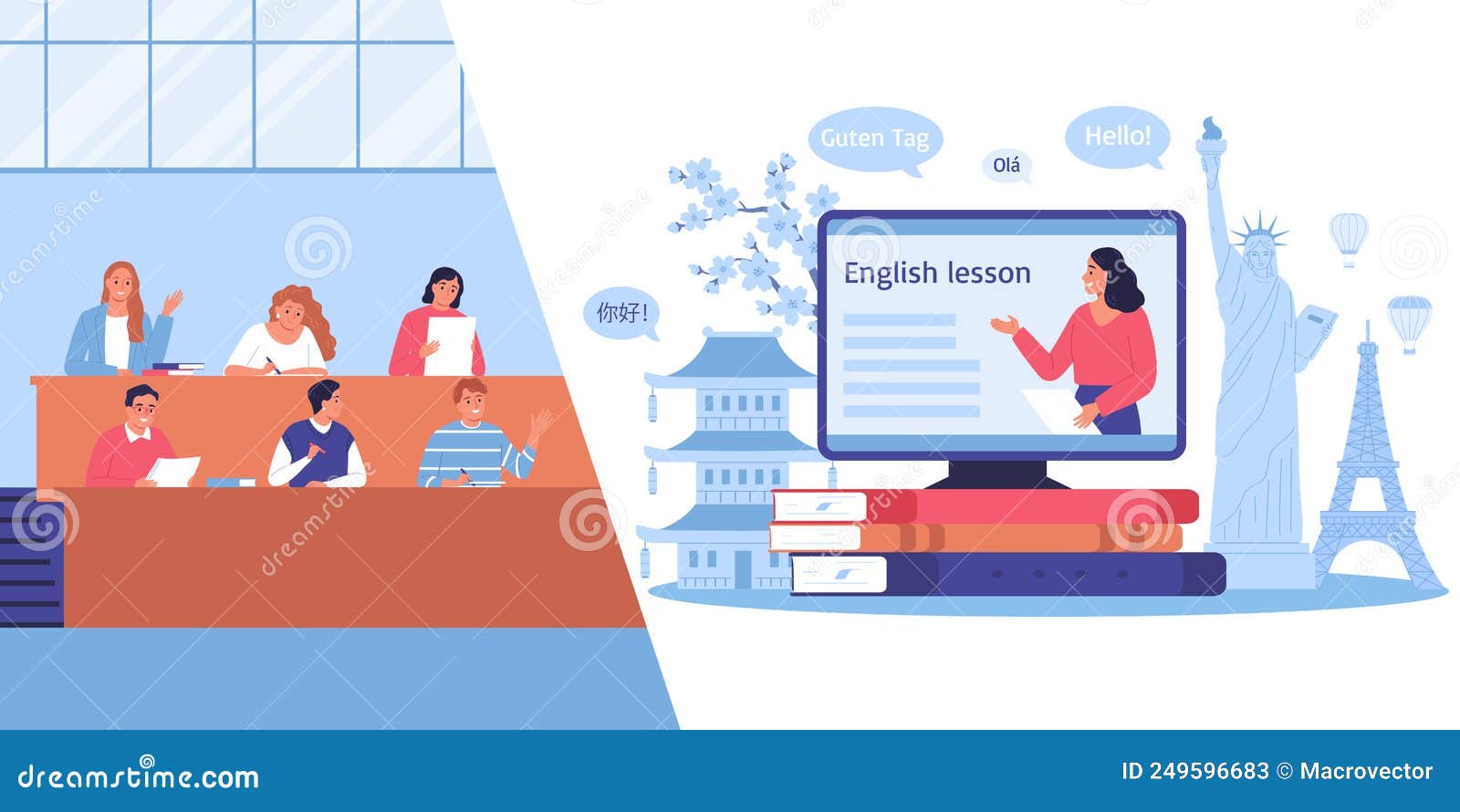 Language Course Flat Composition Stock Vector - Illustration of ...